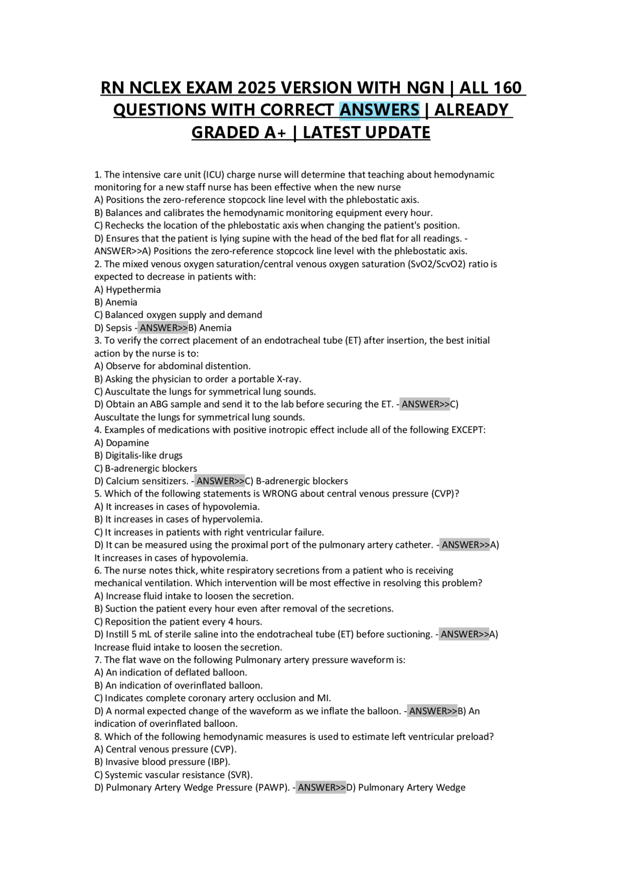 RN NCLEX EXAM 2025 VERSION WITH NGN. | Exams Nursing | Docsity