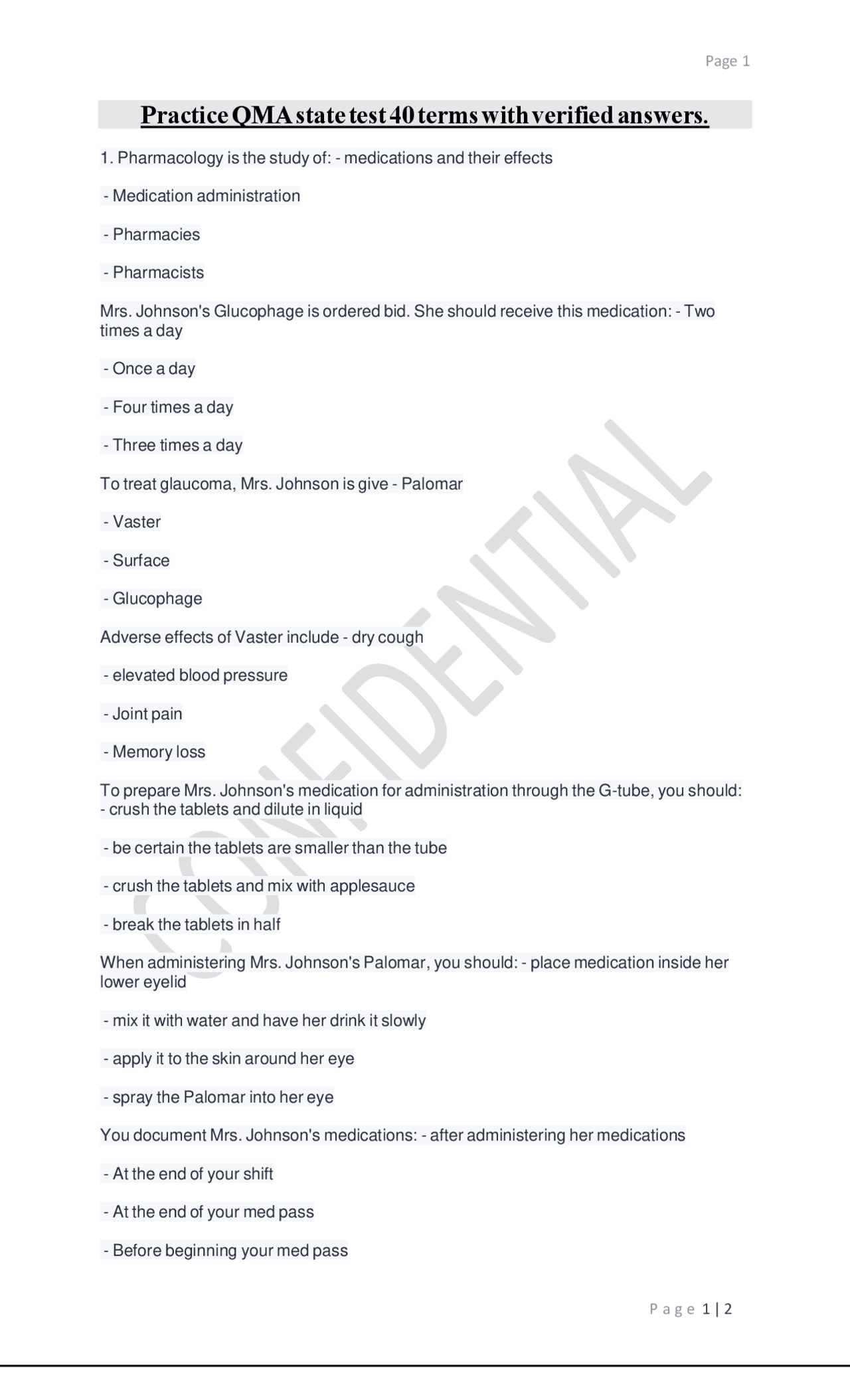 Pharmacology and Medication Administration Practice Test: QMA State ...