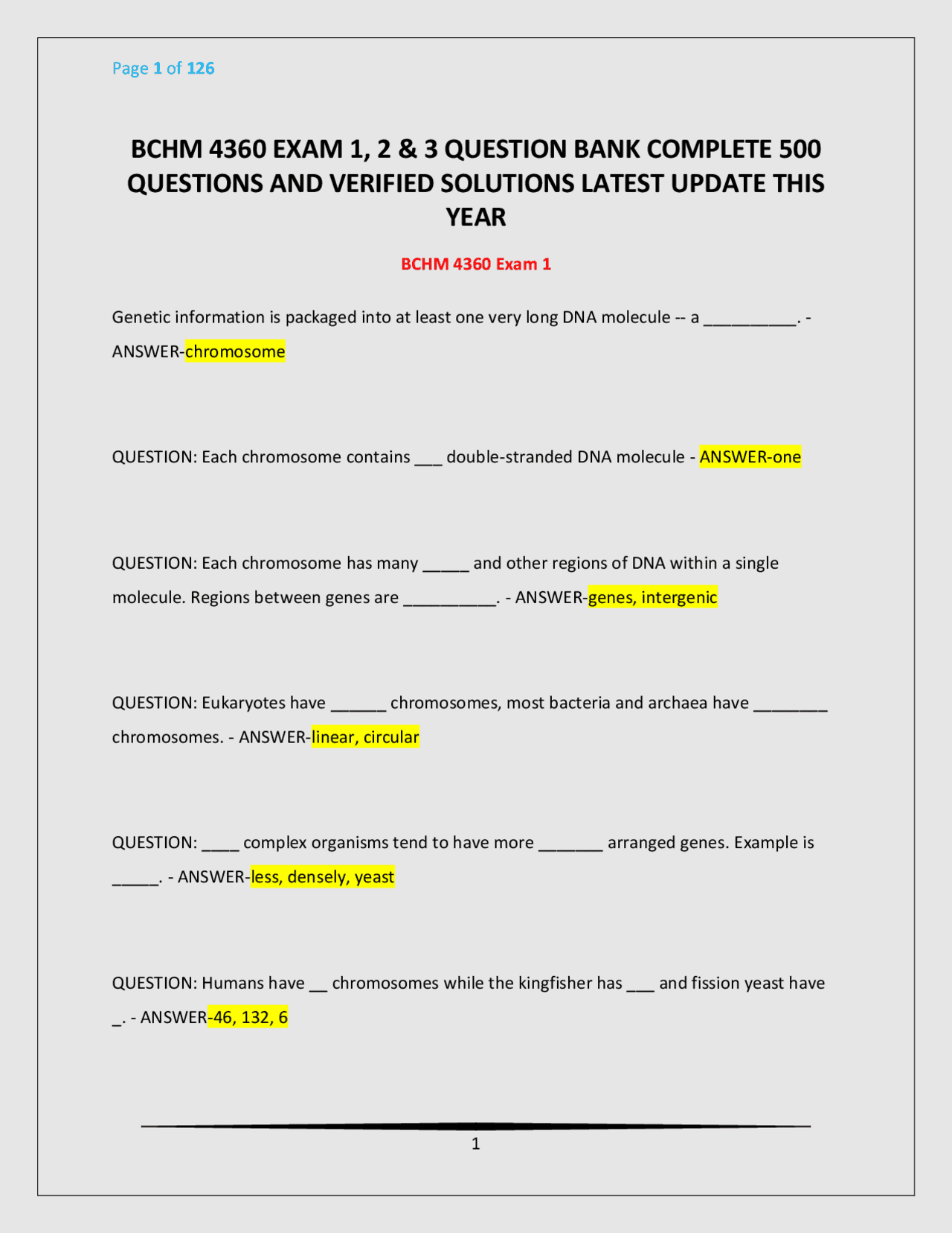 BCHM 4360 EXAM 1, 2 & 3 QUESTION BANK COMPLETE 500 QUESTIONS AND ...
