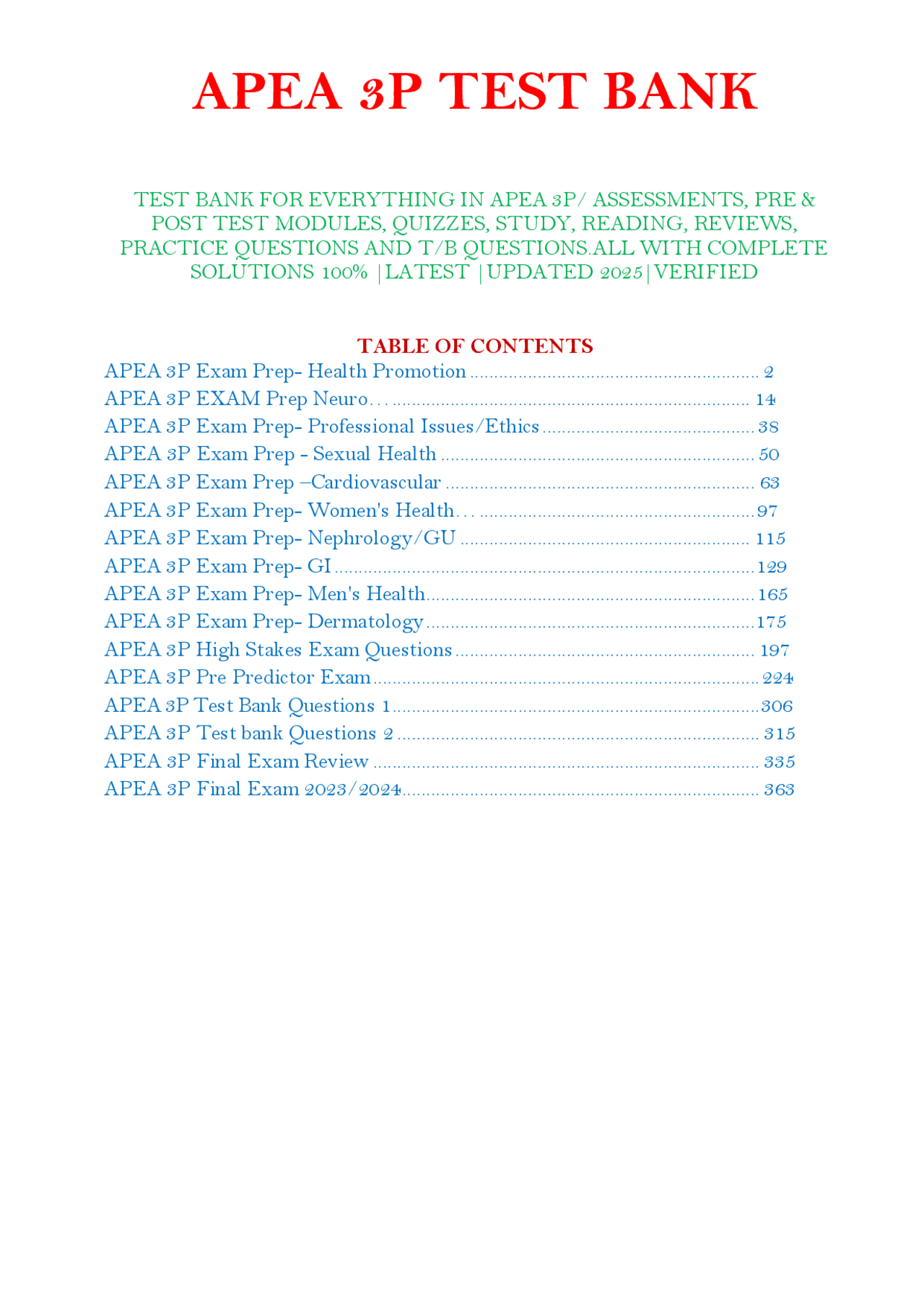 APEA 3P TEST BANK TEST BANK FOR:EVERYTHING IN APEA 3P/ QUESTIONS AND ...