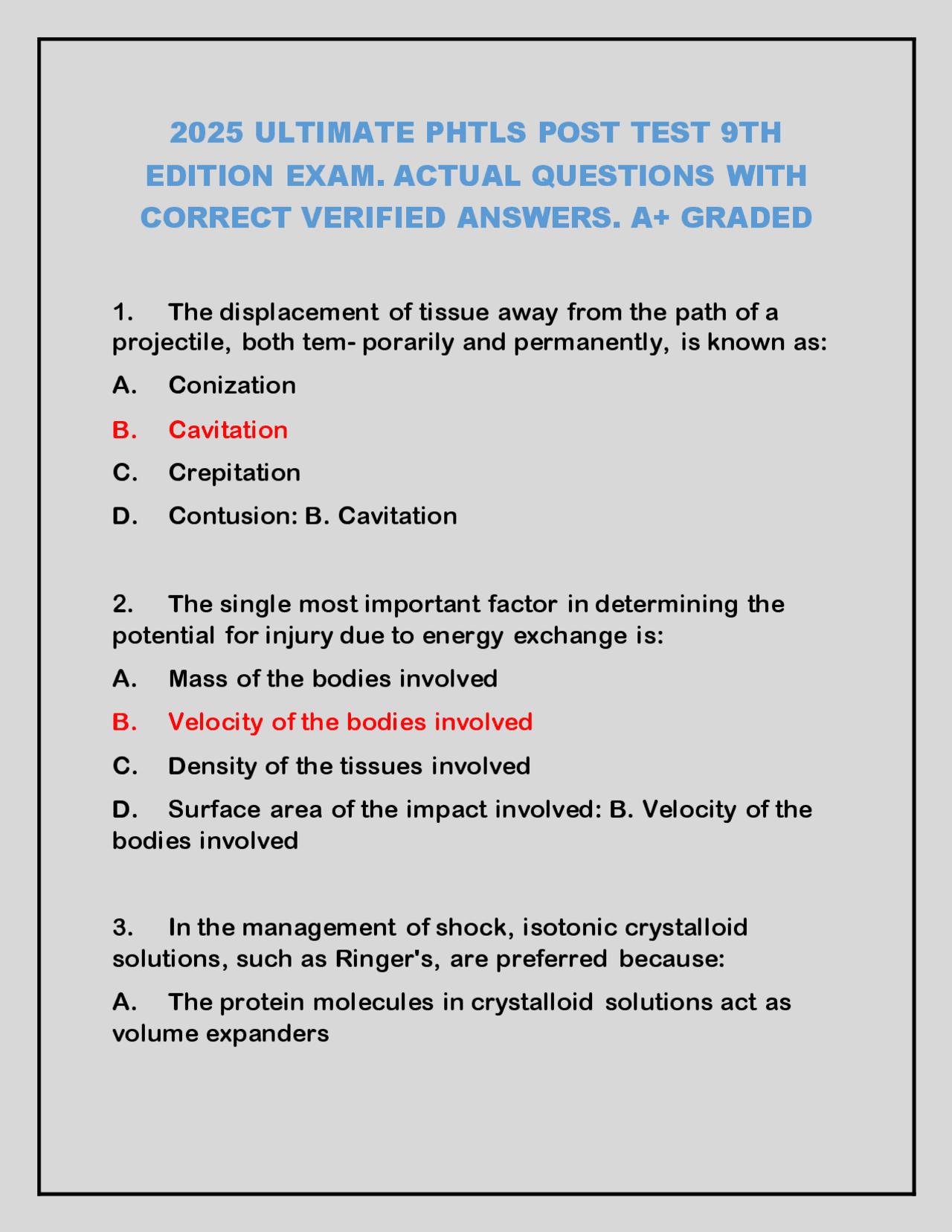 2025 ULTIMATE PHTLS POST TEST 9TH EDITION EXAM. ACTUAL QUESTIONS WITH ...