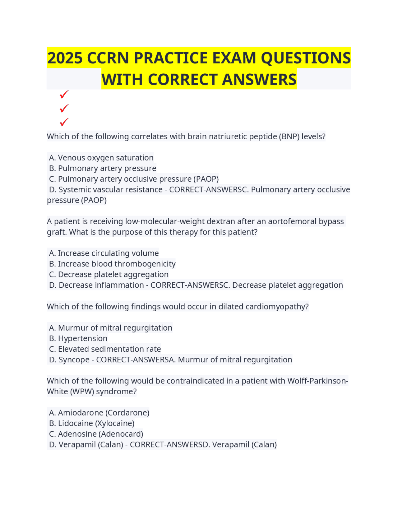 2025 CCRN PRACTICE EXAM QUESTIONS WITH CORRECT ANSWERS | Exams Advanced ...