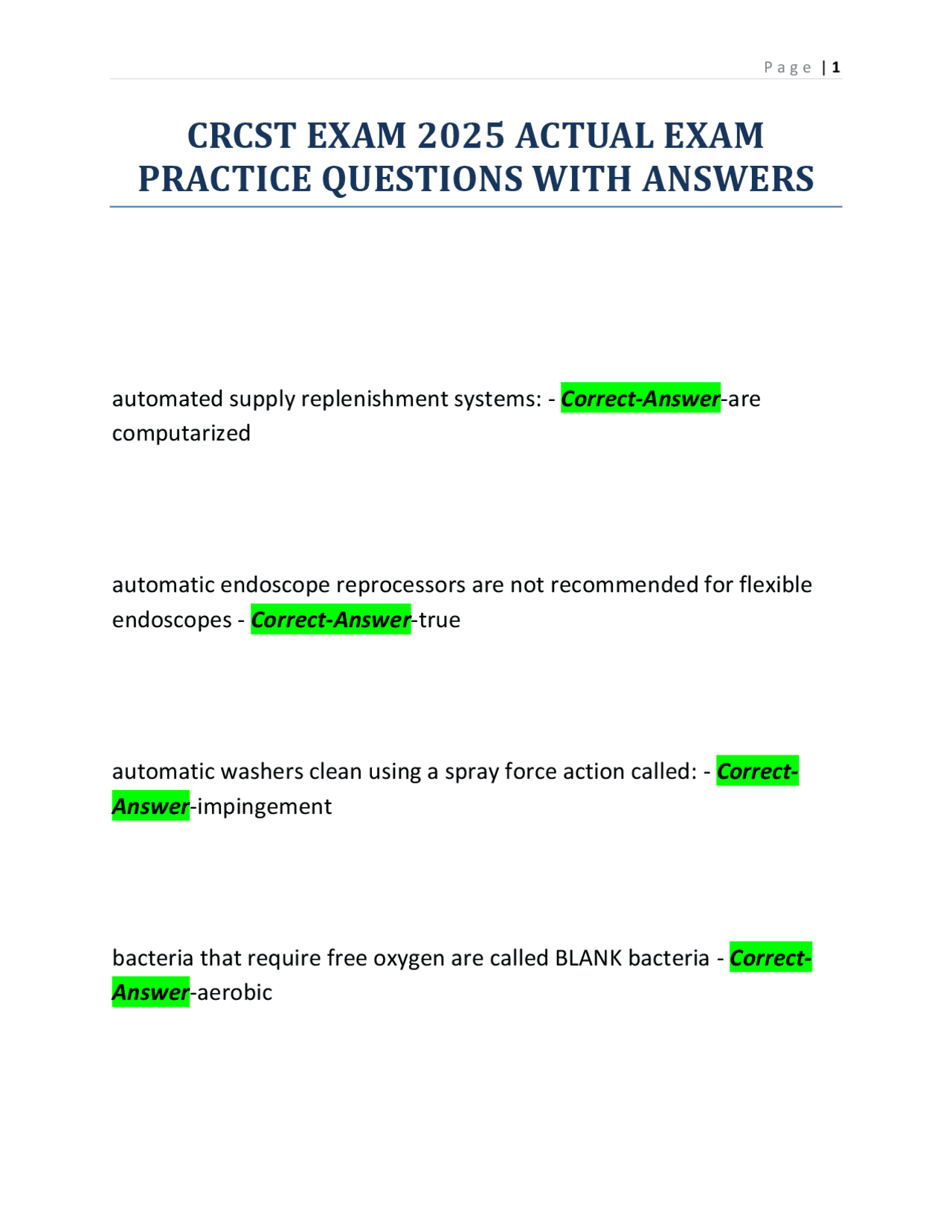 CRCST EXAM 2025 ACTUAL EXAM PRACTICE QUESTIONS WITH ANSWERS | Exams ...