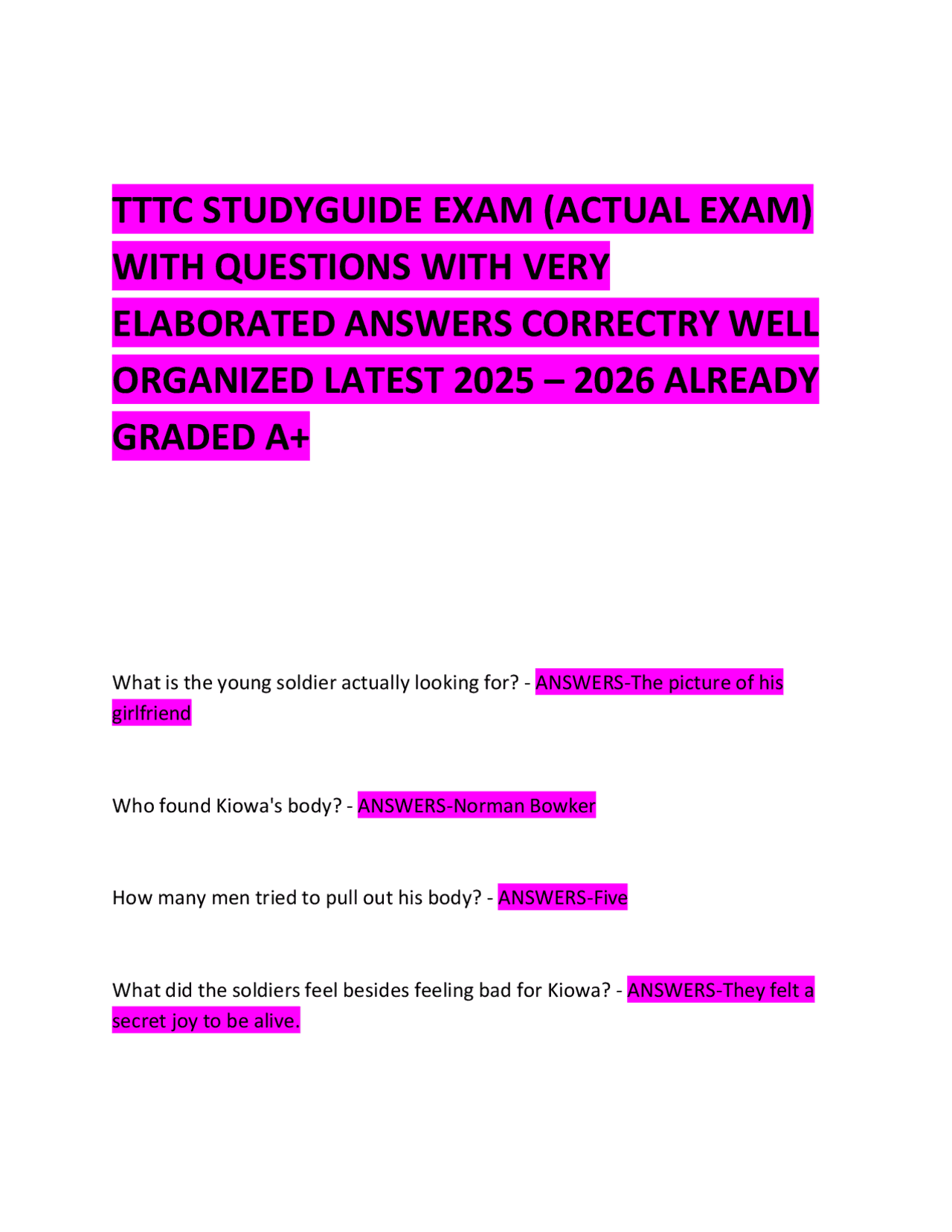 TTTC STUDYGUIDE EXAM (ACTUAL EXAM) WITH QUESTIONS WITH VERY ELABORATED ...