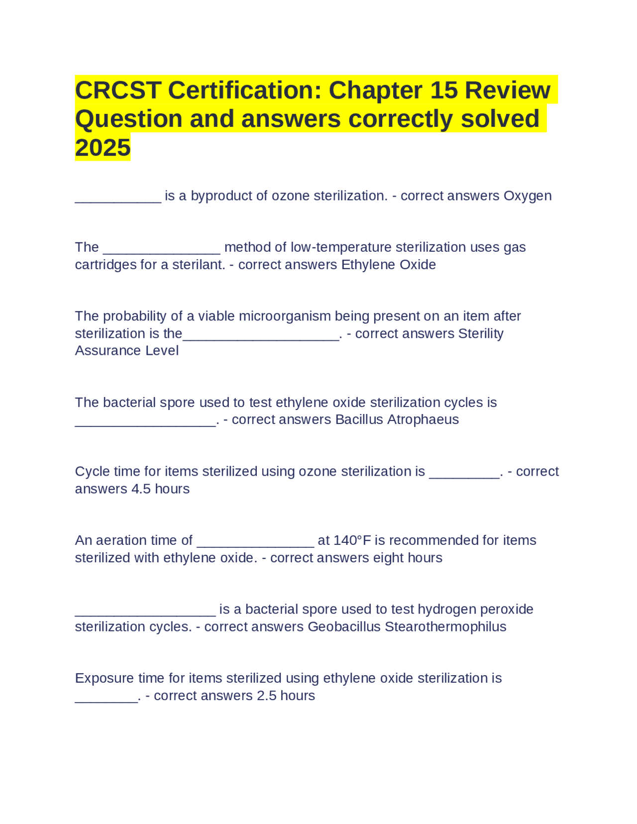 CRCST Certification: Chapter 15 Review Question and answers correctly ...