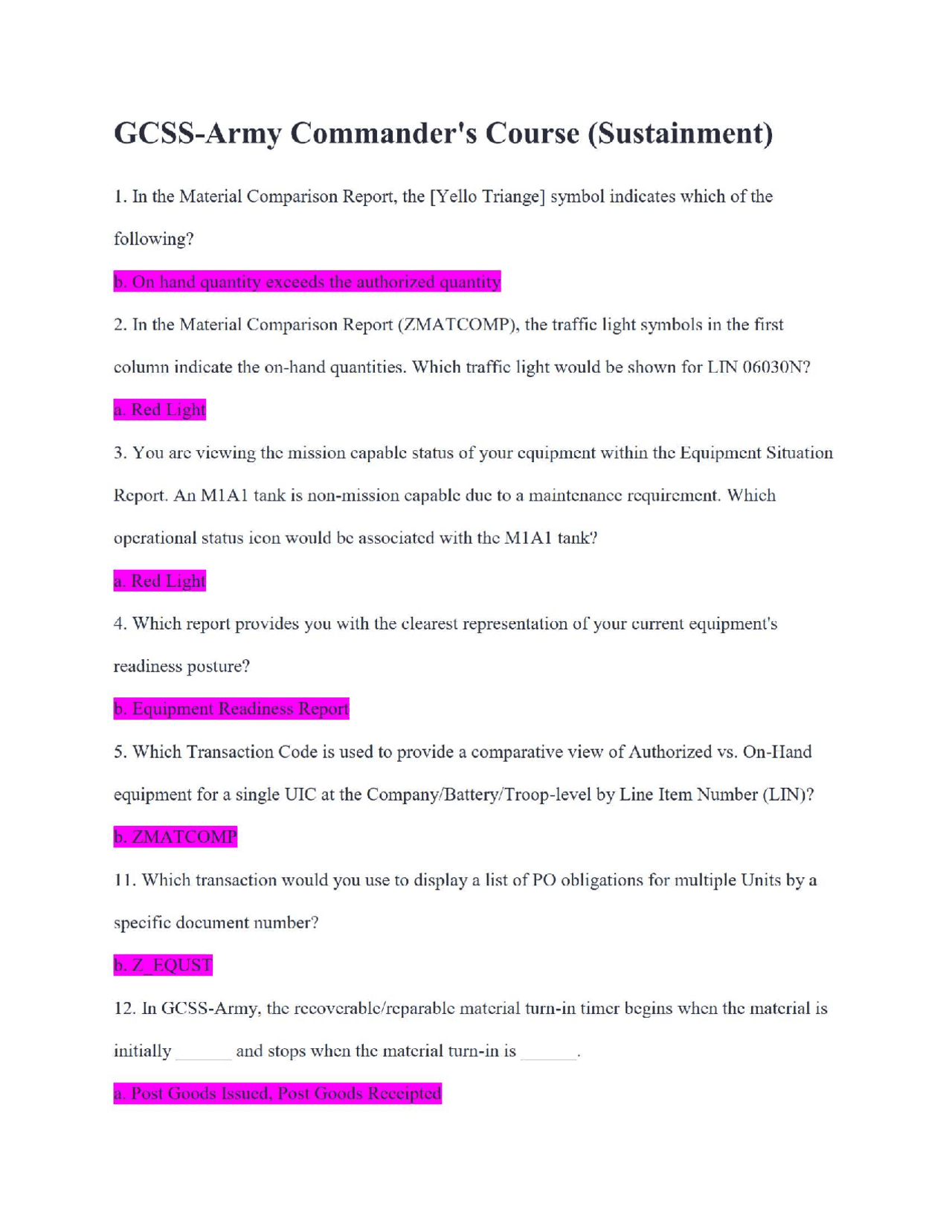 GCSS-Army Commander's Course (Sustainment | Exams Business Systems ...