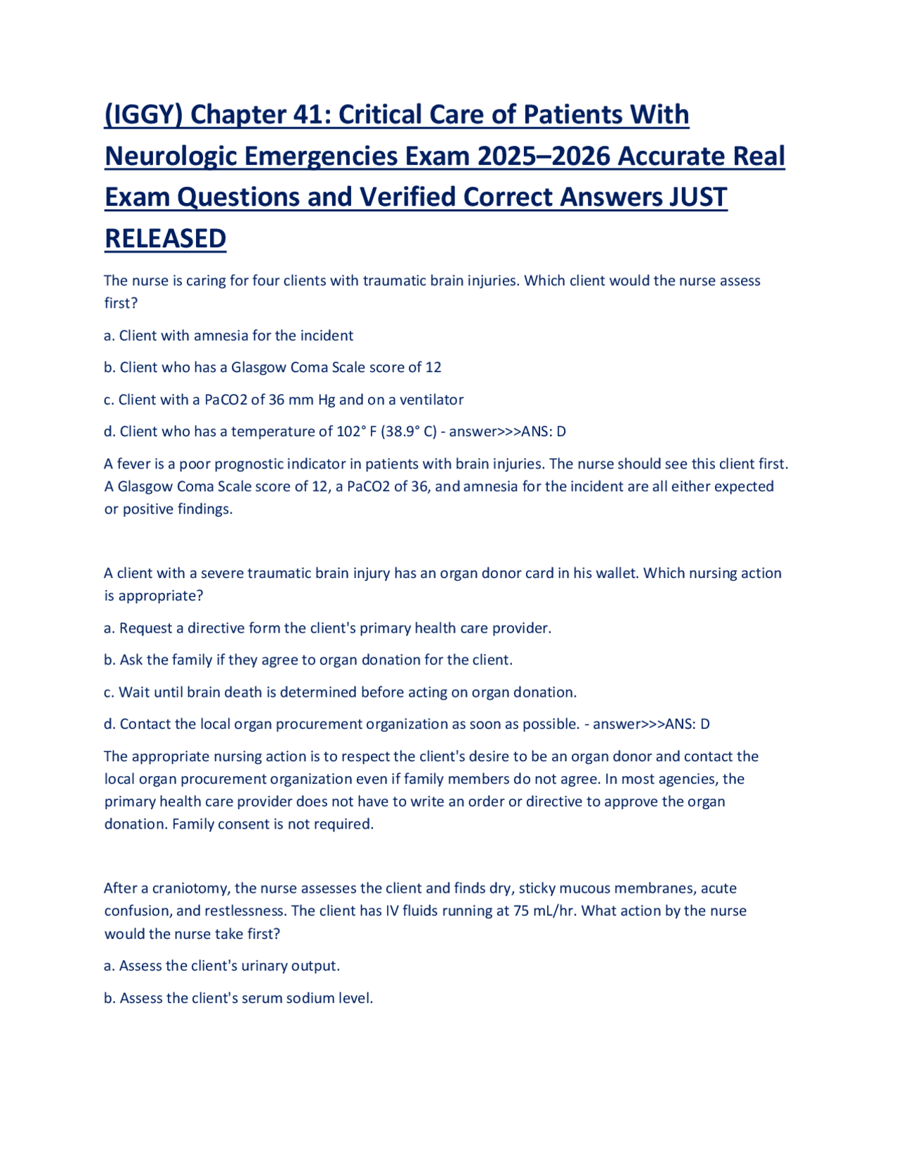 Critical Care Neurology Exam Questions: TBI & Stroke | Exams Nursing ...