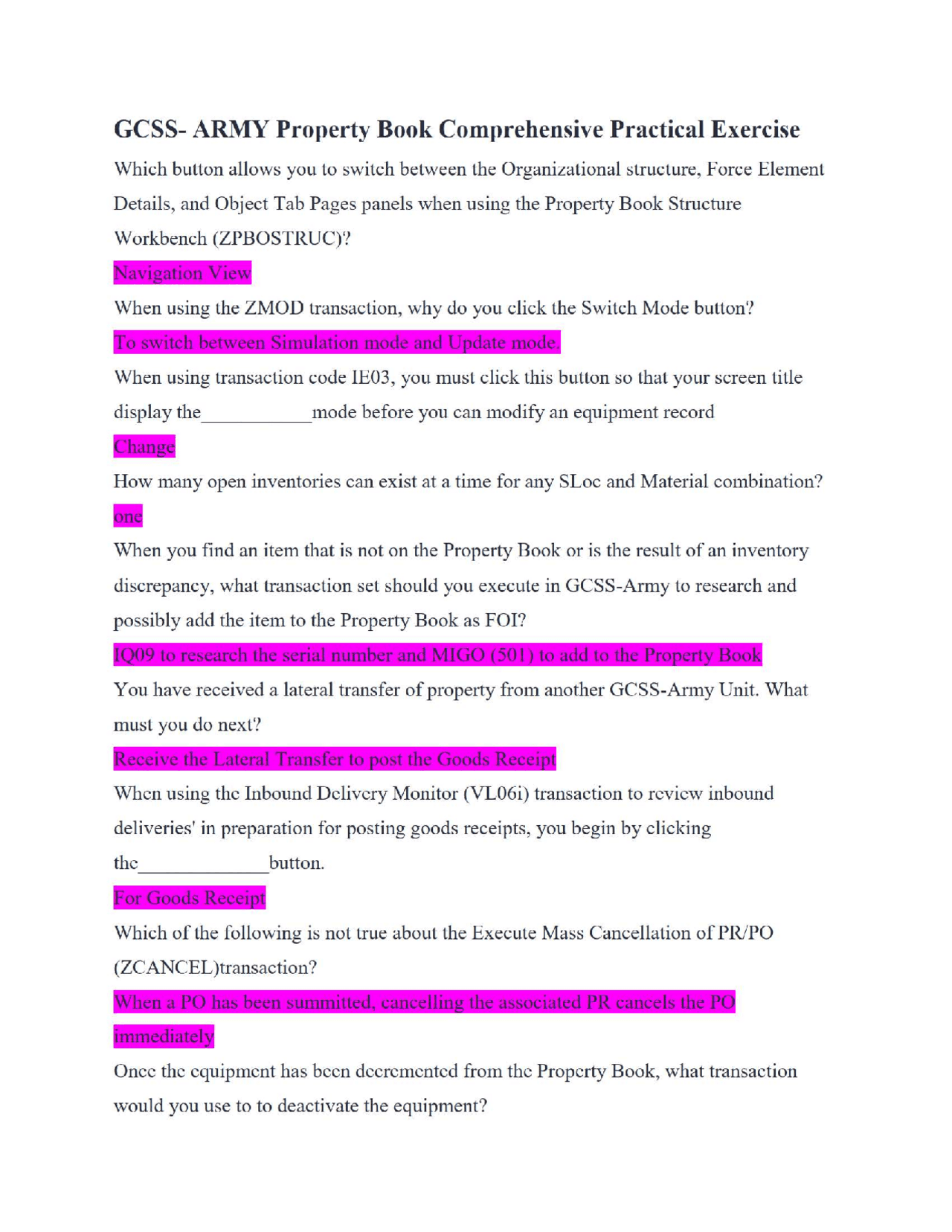 GCSS- ARMY Property Book Comprehensive Practical Exercise | Exams ...