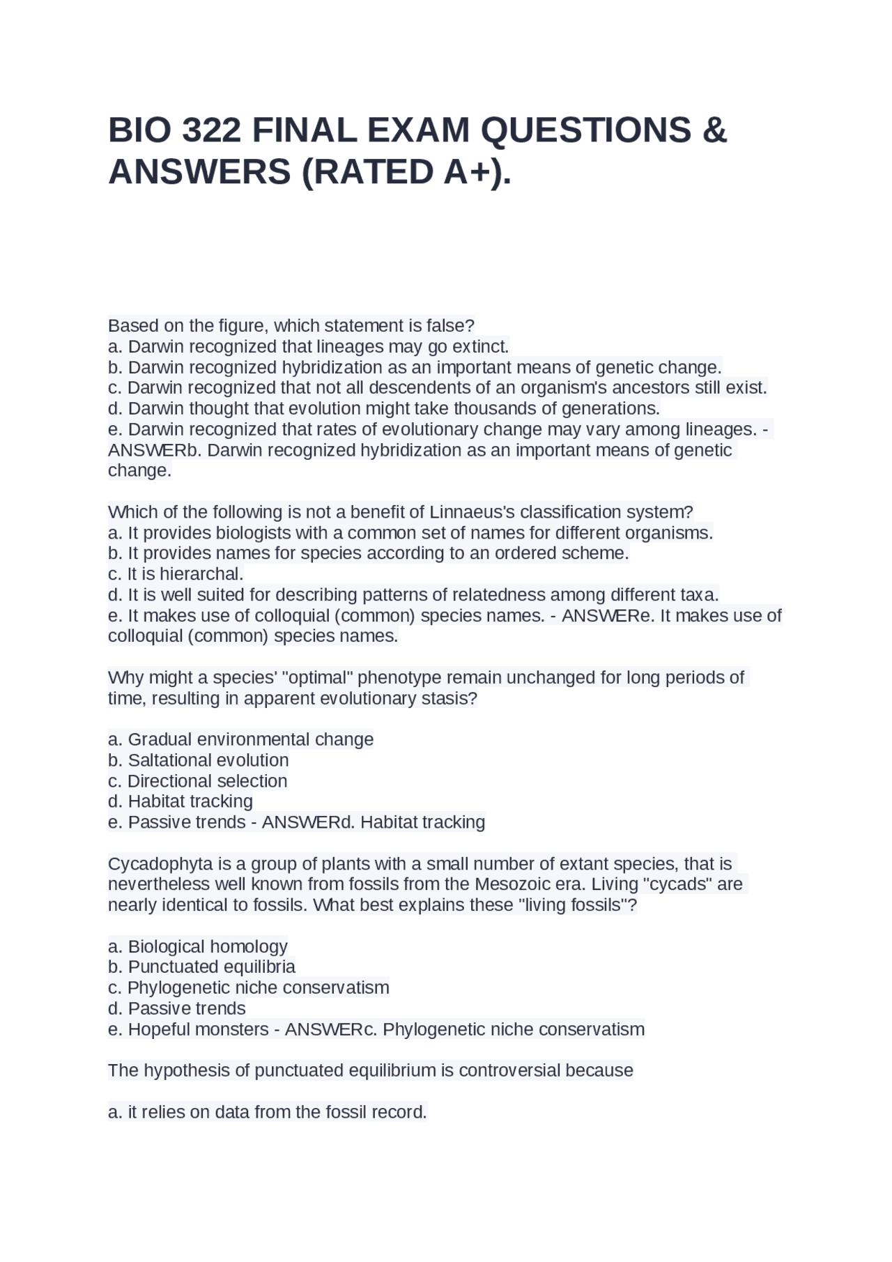 BIO 322 FINAL EXAM QUESTIONS & ANSWERS (RATED A+). | Exams Biology ...