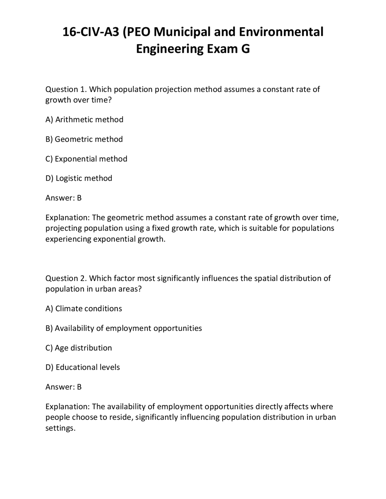 16-CIV-A3 (PEO Municipal and Environmental Engineering Exam G | Exams ...