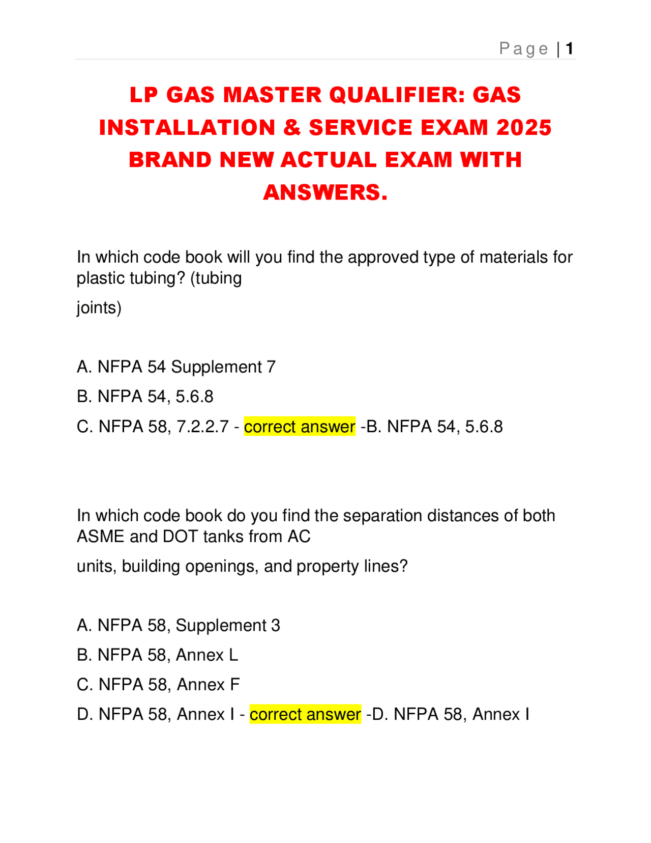 LP GAS MASTER QUALIFIER: GAS INSTALLATION & SERVICE EXAM 2025 | Exams ...