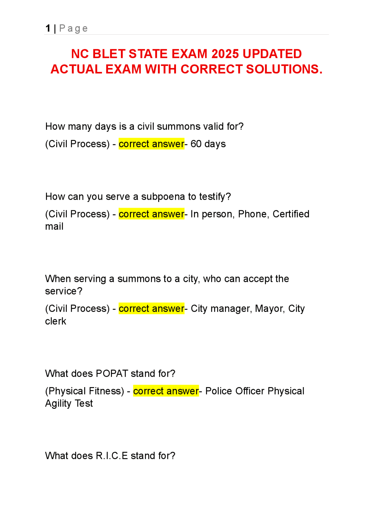 NC BLET State Exam 2025: Updated Questions and Answers | Exams Advanced ...