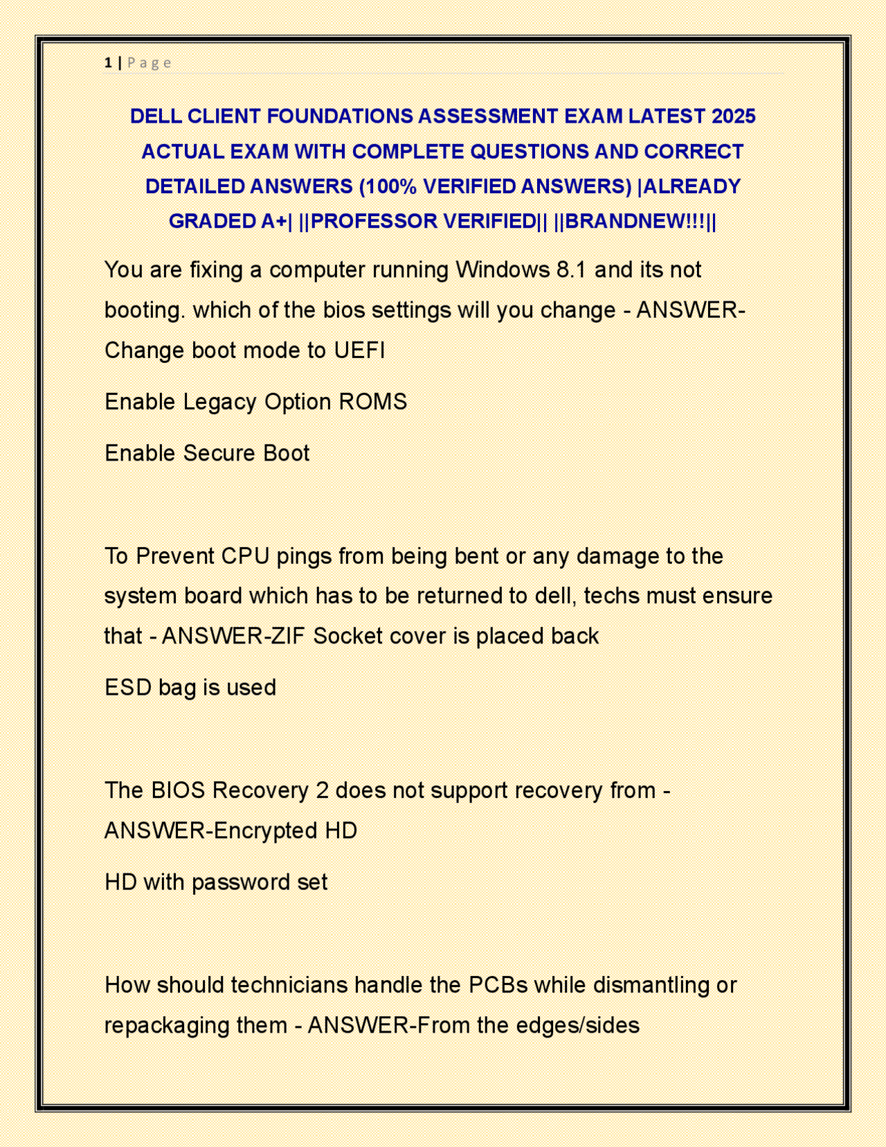 DELL CLIENT FOUNDATIONS ASSESSMENT EXAM LATEST 2025 ACTUAL EXAM WITH ...