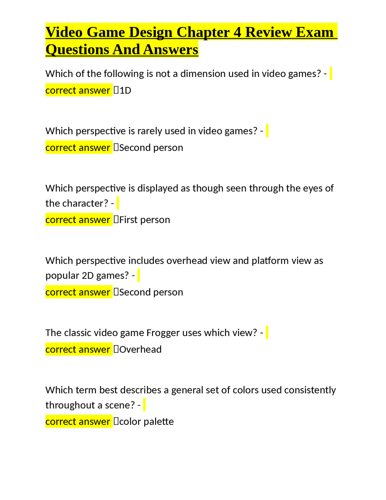 Video Game Design Chapter 4 Review Exam Questions And Answers | Exams ...