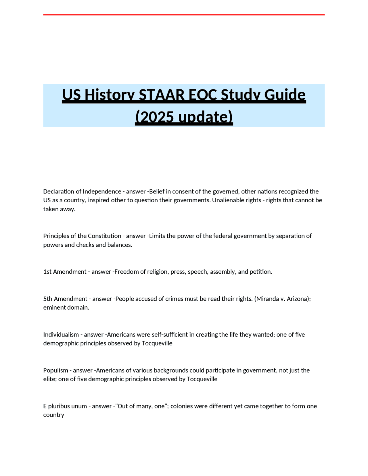 US History STAAR EOC Study Guide (2025 update).docx | Exams Nursing ...