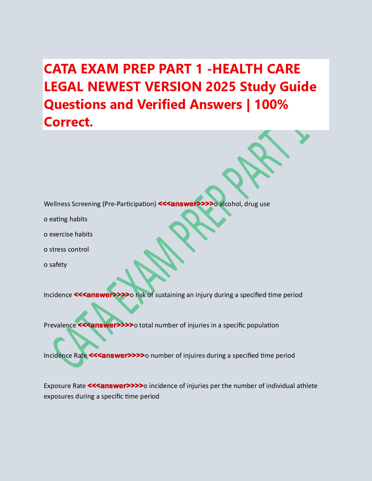 CATA EXAM PREP PART 1 -HEALTH CARE LEGAL NEWEST VERSION 2025 Study ...