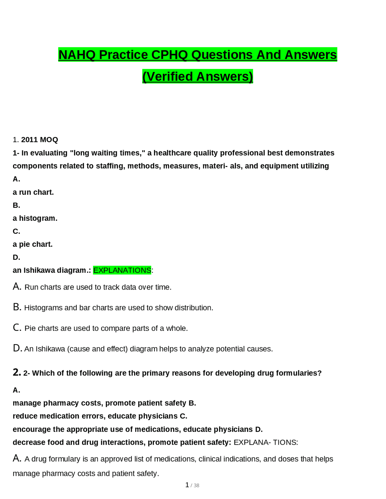 NAHQ Practice CPHQ Questionstested questions with revised correct ...