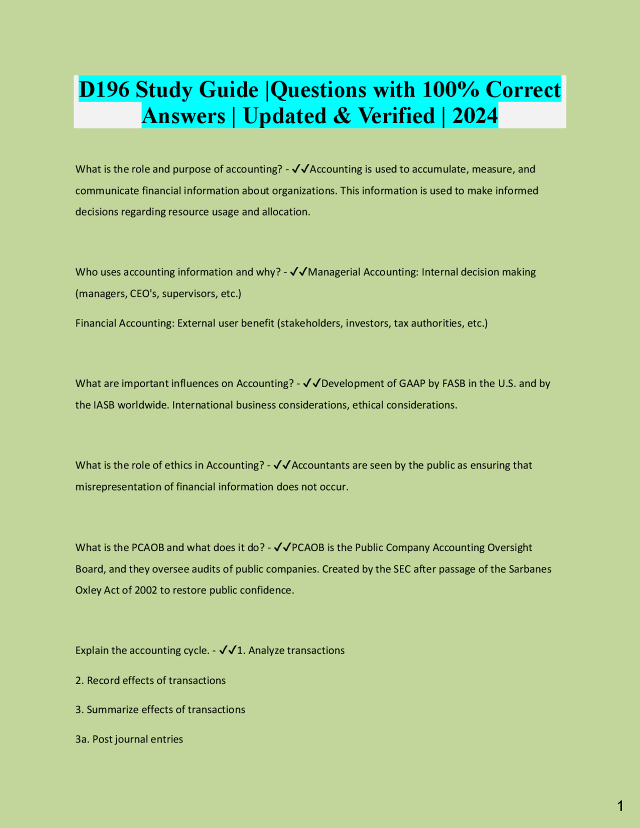 D196 Study Guide |Questions with 100% Correct Answers | Updated ...