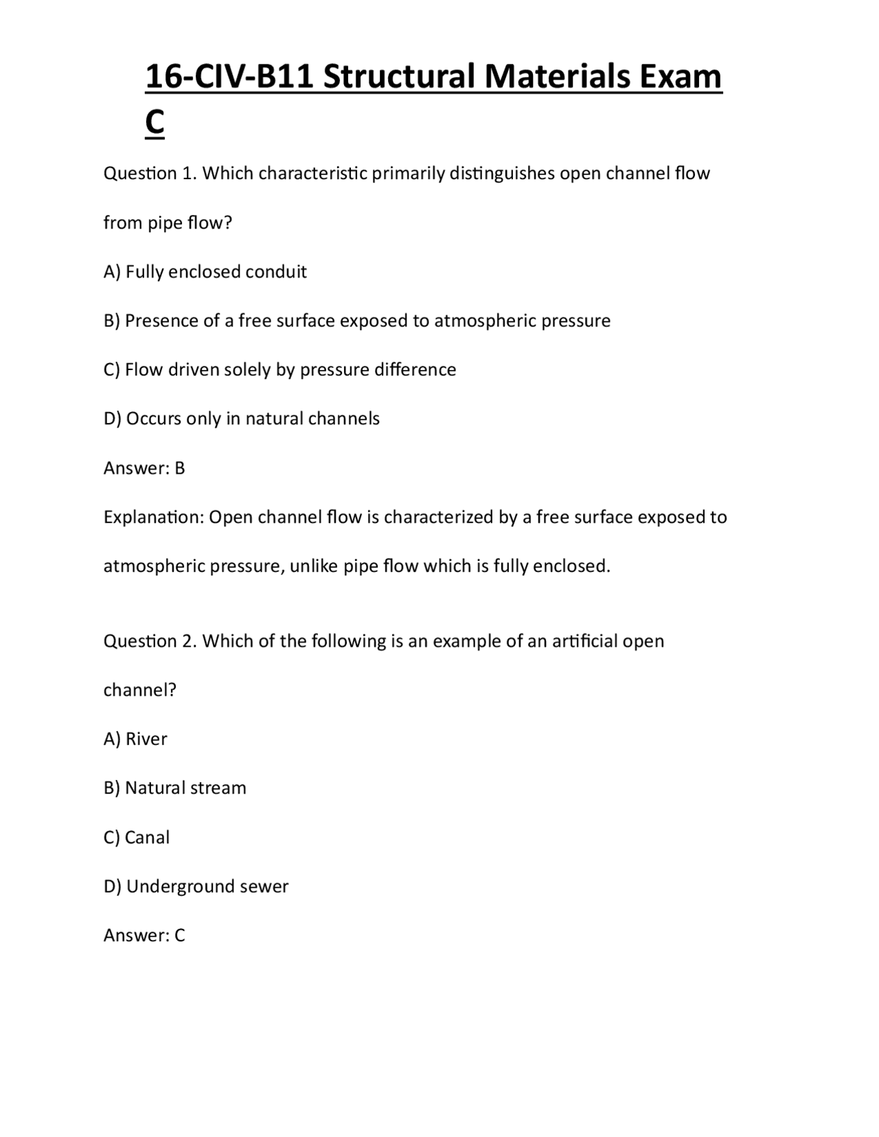 16-CIV-B11 Structural Materials Exam C | Exams Technology | Docsity