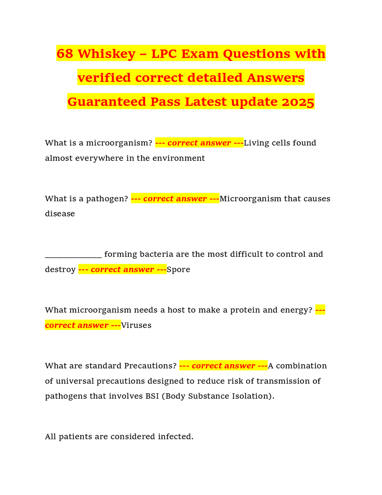 68 Whiskey – LPC Exam Questions with verified correct detailed Answers ...