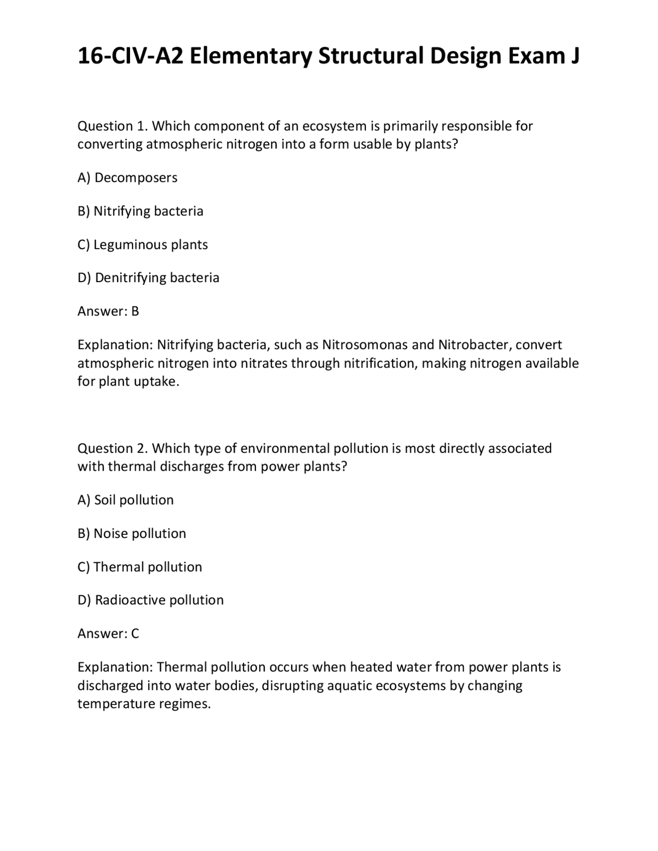 16-CIV-A2 Elementary Structural Design Exam J | Exams Technology | Docsity