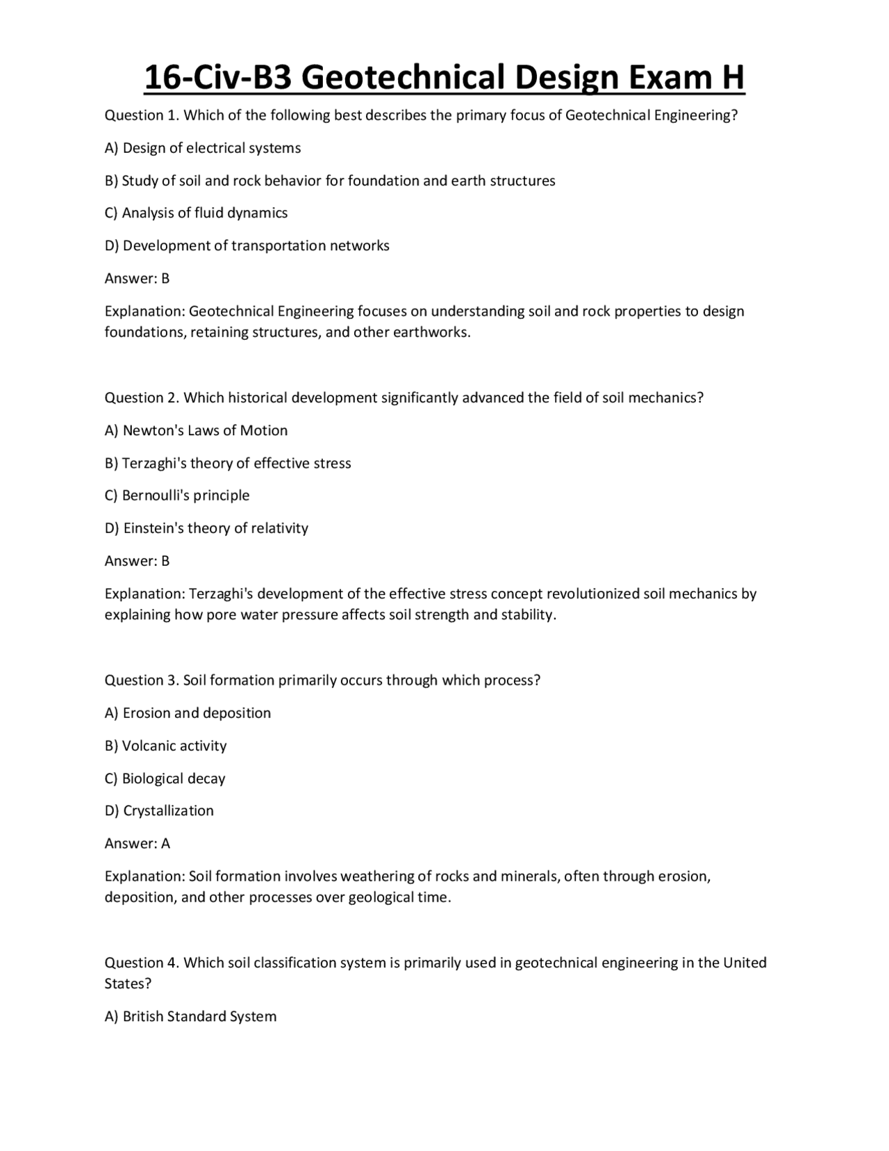 16-Civ-B3 Geotechnical Design Exam H | Exams Technology | Docsity