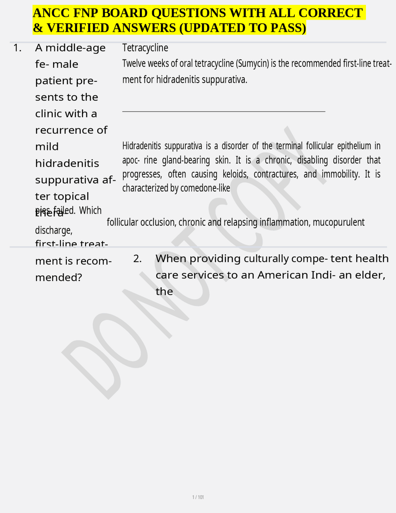 ANCC FNP BOARD QUESTIONS WITH ALL CORRECT & VERIFIED ANSWERS (UPDATED ...