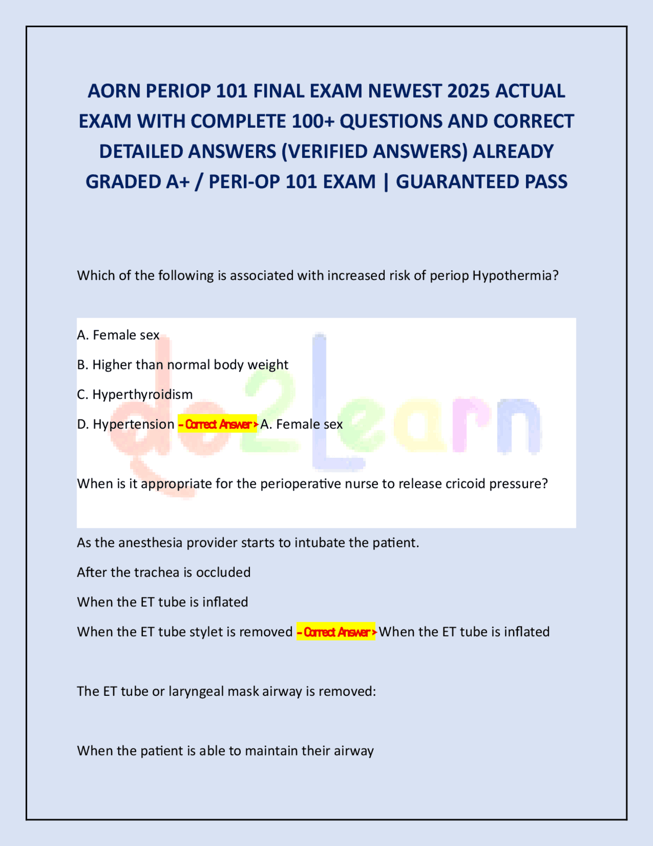AORN PERIOP 101 FINAL EXAM NEWEST 2025 ACTUAL EXAM WITH COMPLETE 100 ...