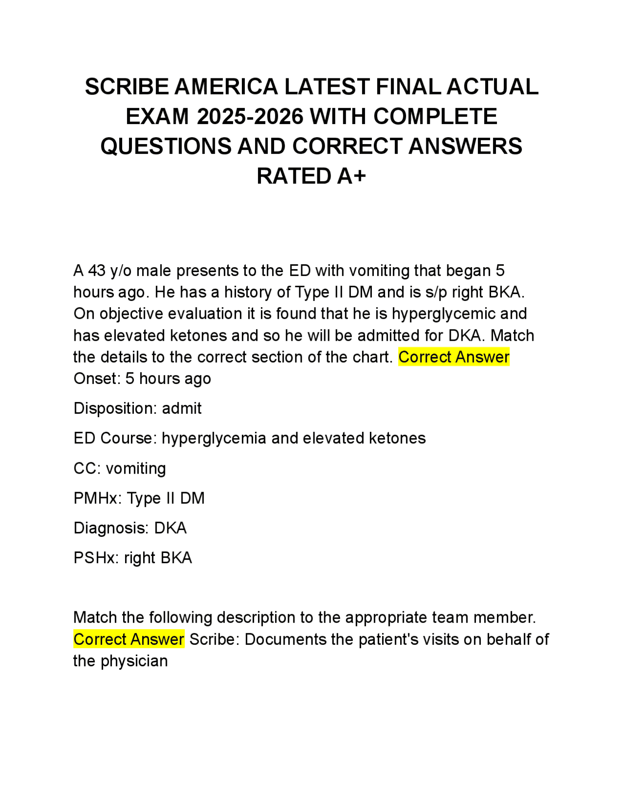 SCRIBE AMERICA LATEST FINAL ACTUAL EXAM 2025-2026 GRADED A+ | Exams ...