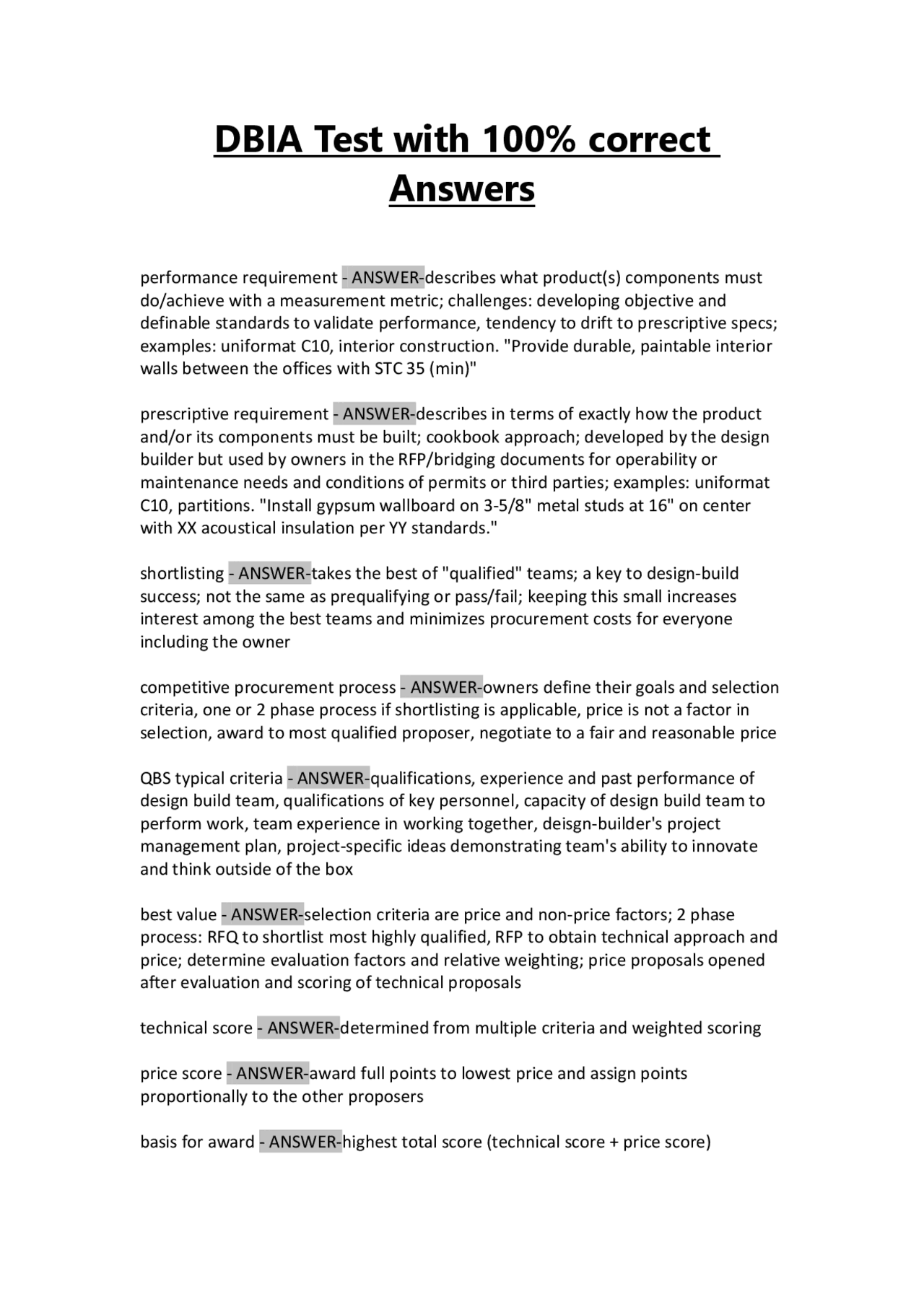 DBIA Test with 100% correct Answers | Exams Advertising and Sales ...