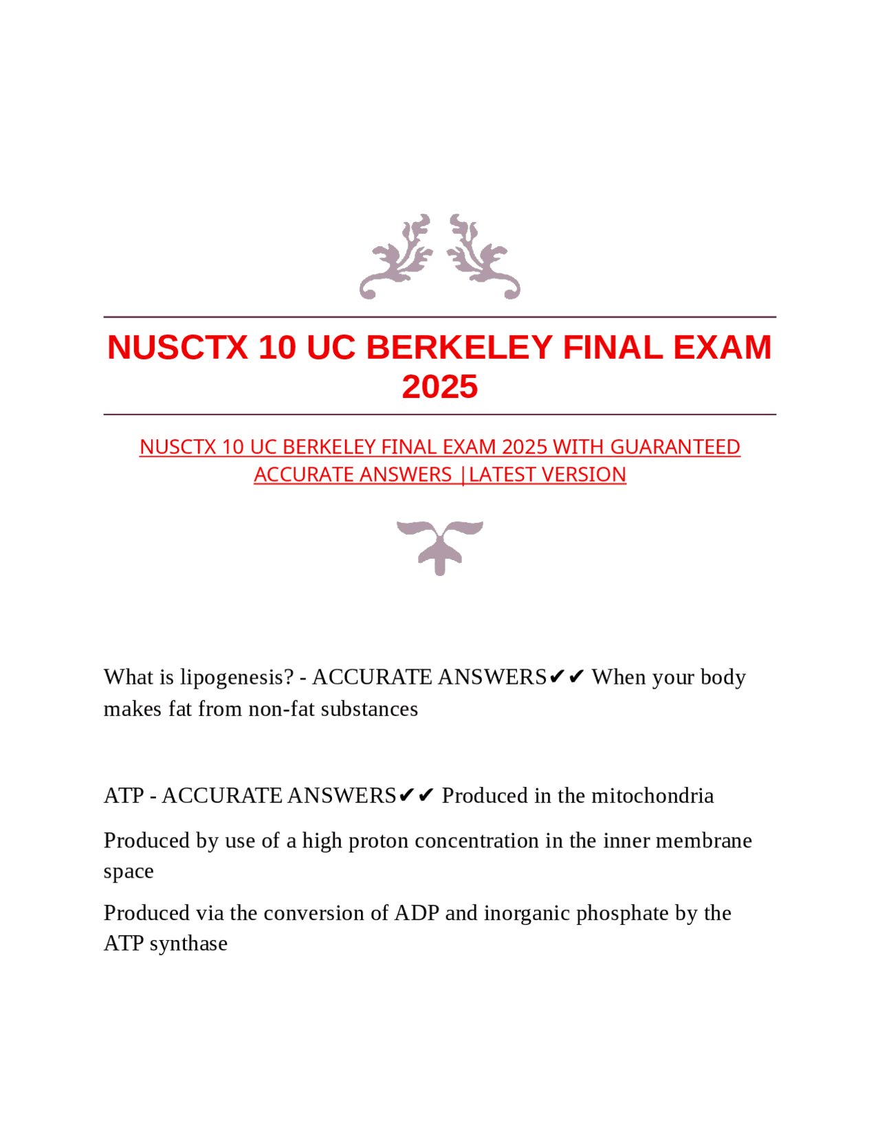NUSCTX 10 UC BERKELEY FINAL EXAM 2025 WITH GUARANTEED ACCURATE ANSWERS ...