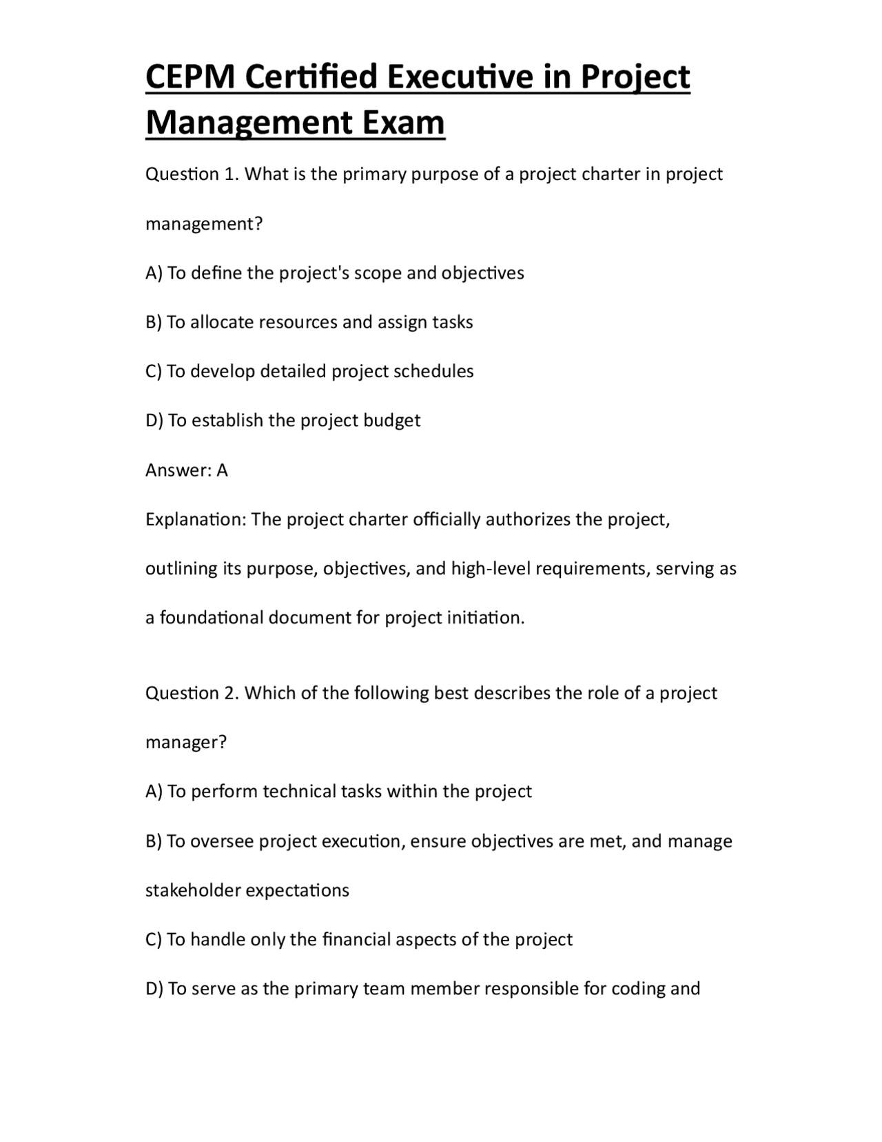 CEPM Certified Executive in Project Management Exam | Exams Technology ...