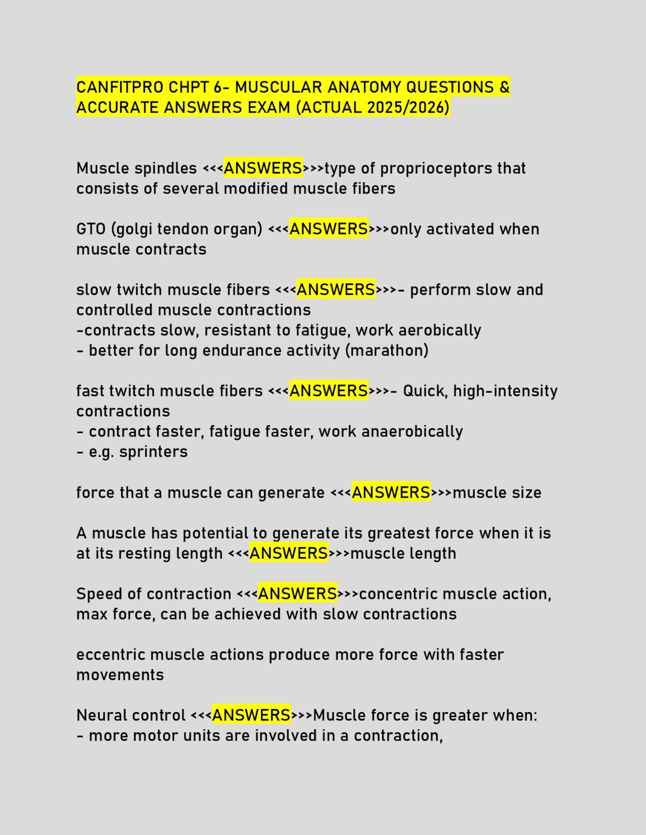 CANFITPRO CHPT 6- MUSCULAR ANATOMY QUESTIONS & ACCURATE ANSWERS EXAM ...