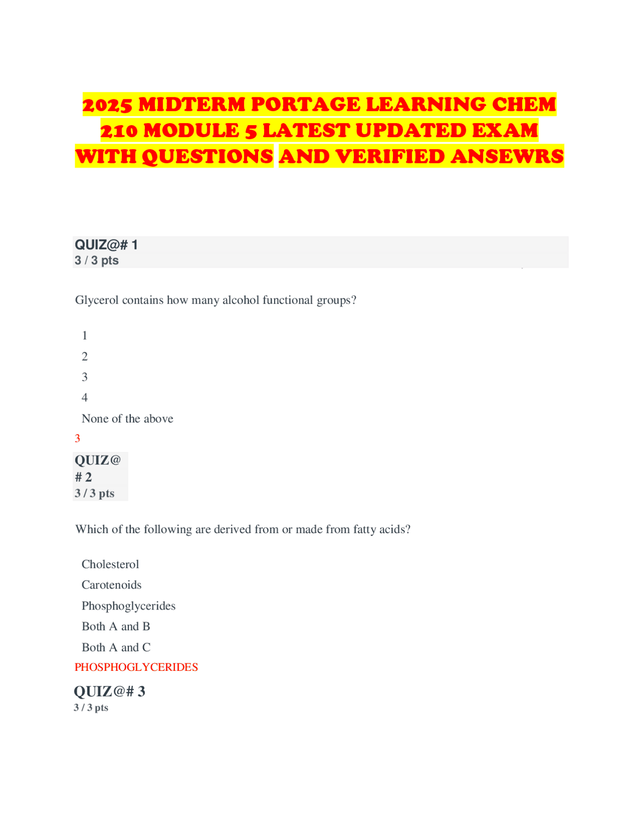 2025 MIDTERM PORTAGE LEARNING CHEM 210 MODULE 5 LATEST UPDATED EXAM ...