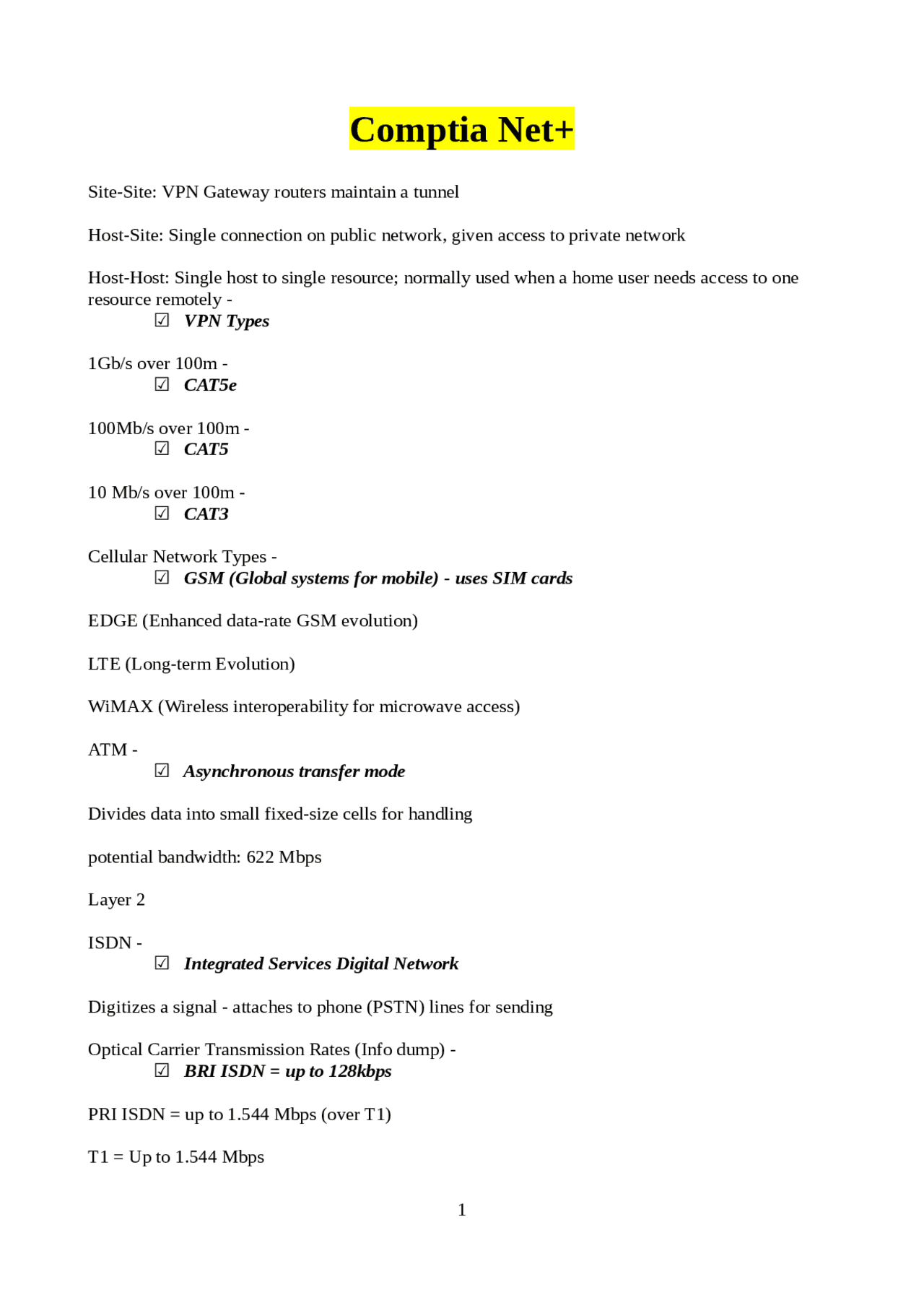 CompTIA Net+ Certification Exam Notes: Networking Fundamentals | Exams ...