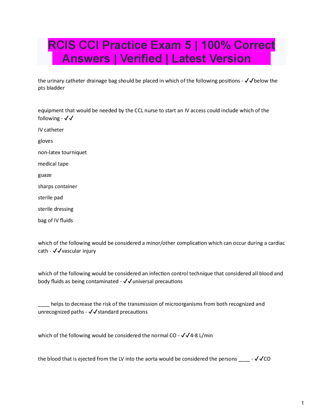 RCIS CCI Practice Exam 5Verified 100% Correct & Updated 2025/2026 ...