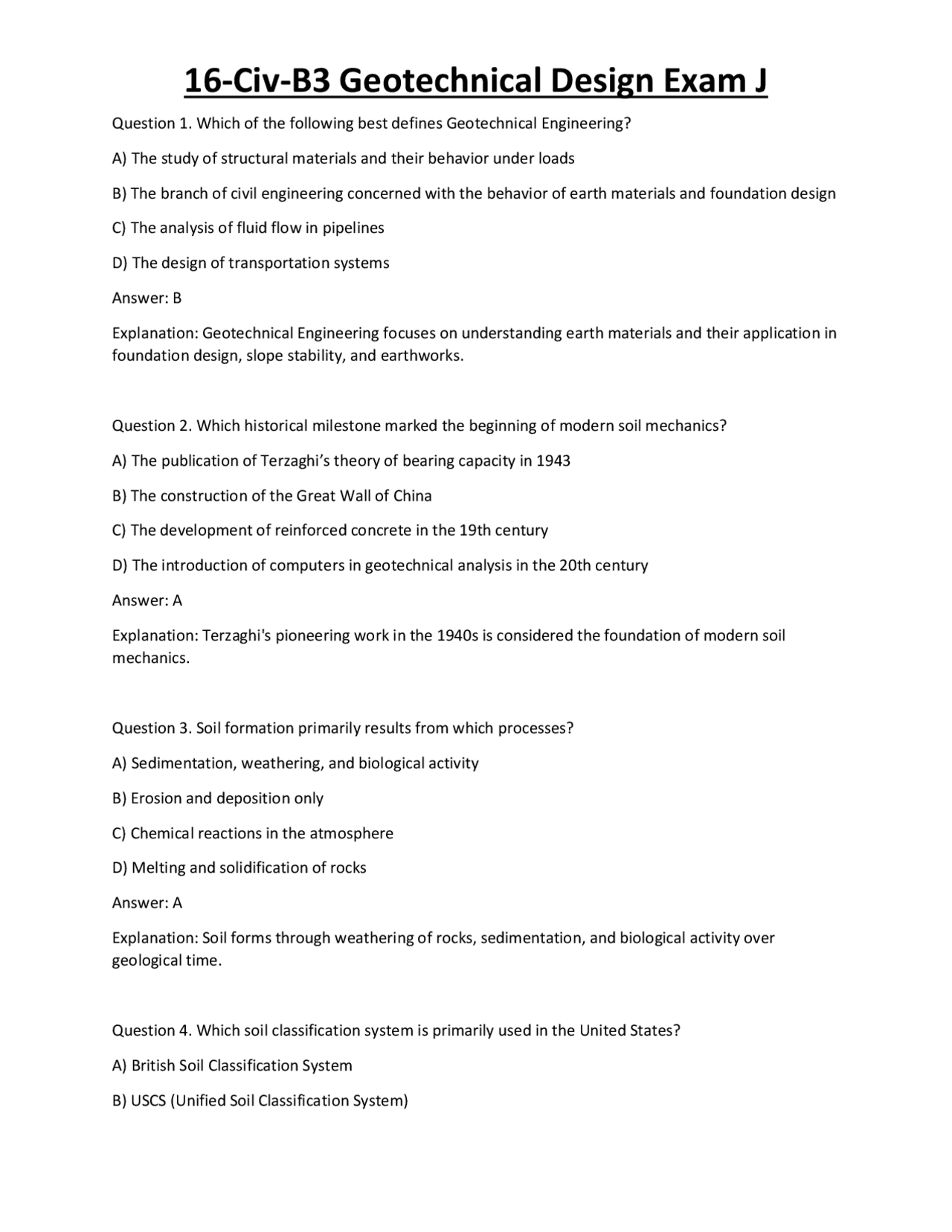 16-Civ-B3 Geotechnical Design Exam J | Exams Technology | Docsity