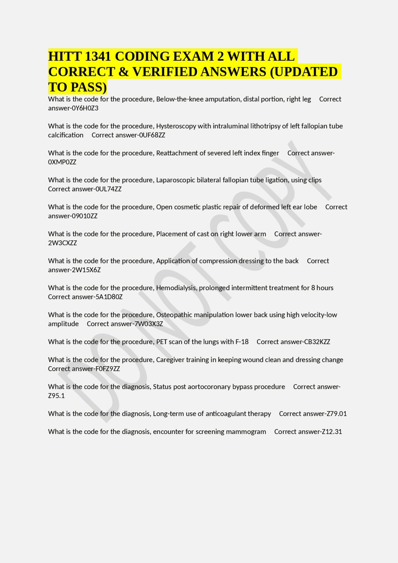 Medical Coding Exercises: ICD and CPT Code Identification | Exams ...