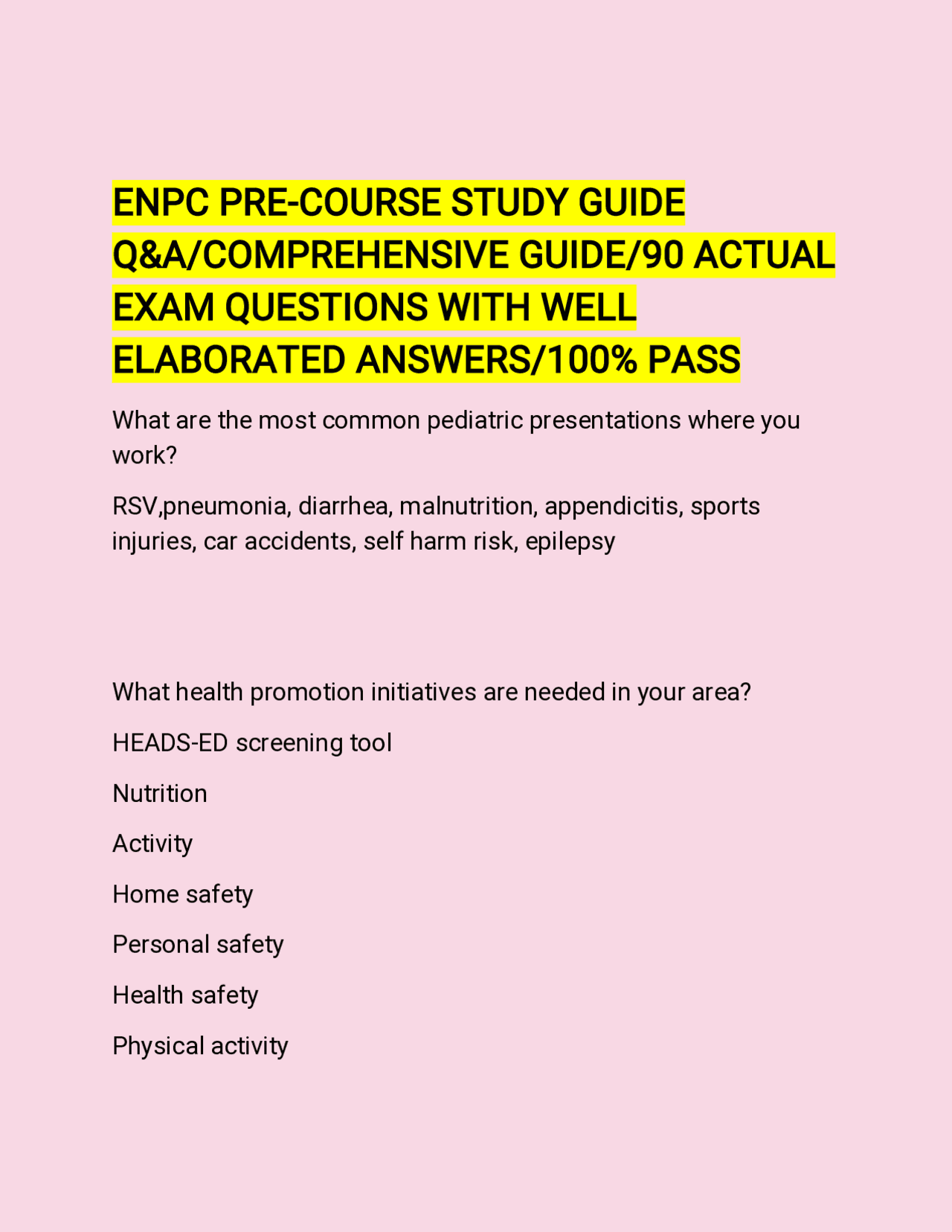 ENPC PRE-COURSE STUDY GUIDE Q&A/COMPREHENSIVE GUIDE/90 ACTUAL EXAM ...