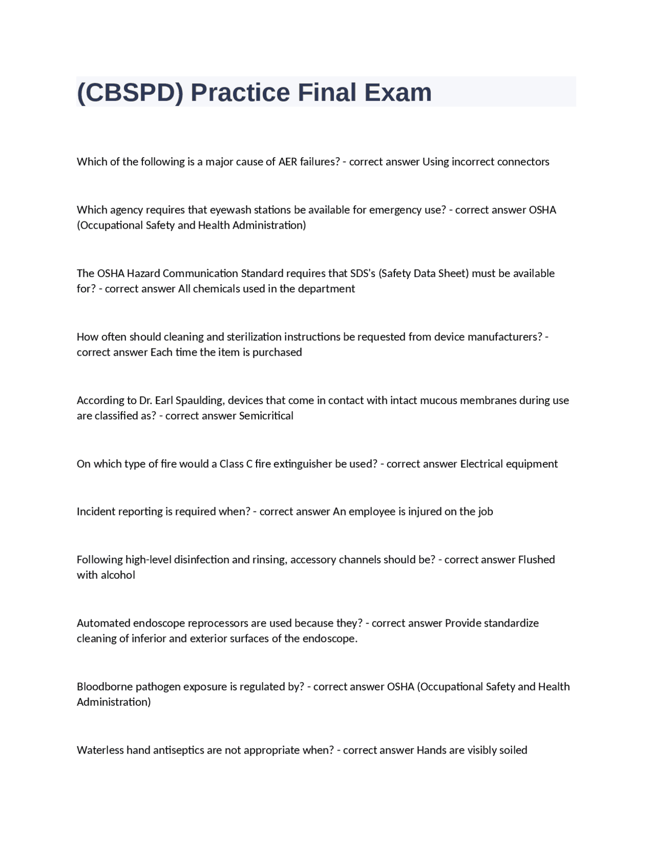 (CBSPD) Practice Final Exam questions well answered | Exams Nursing ...