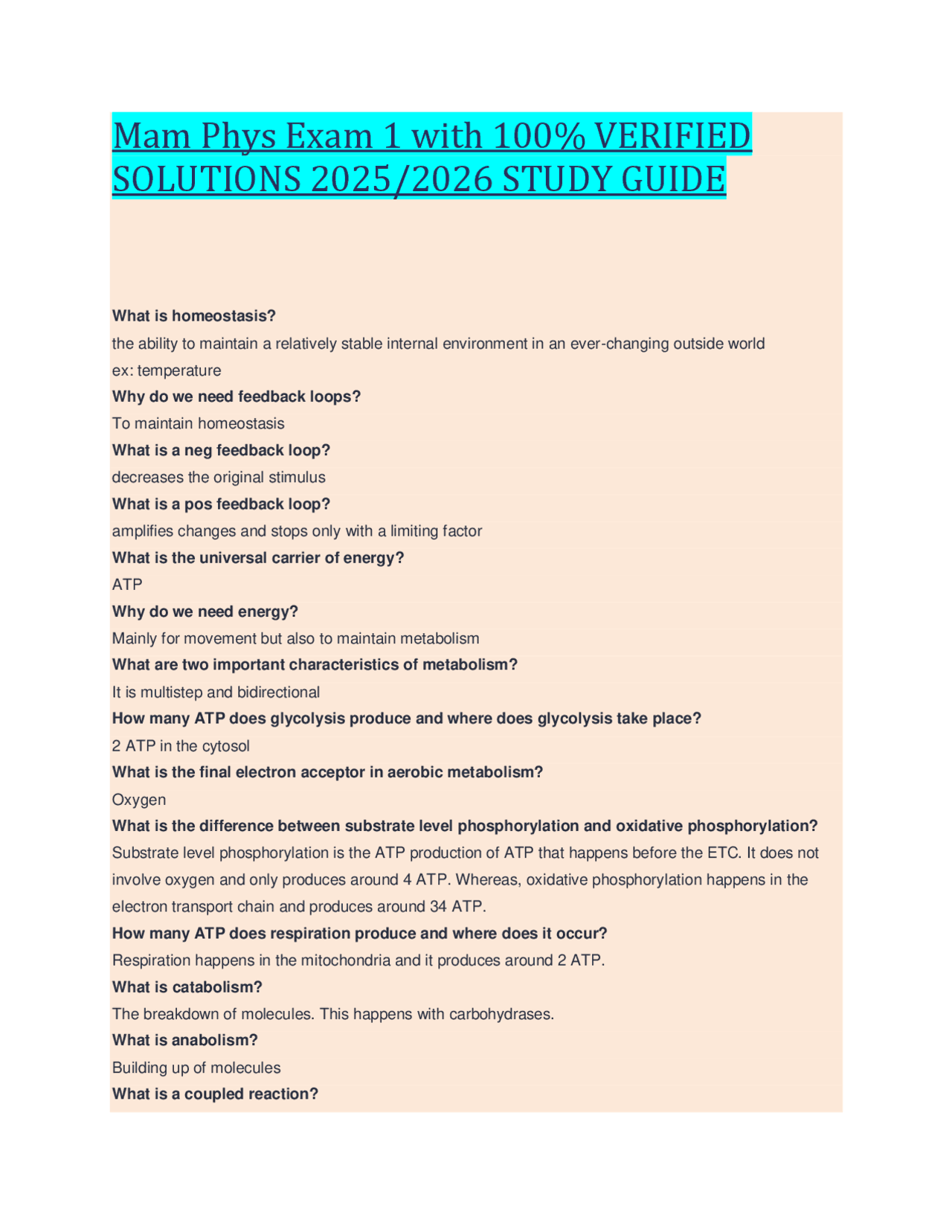 Mam Phys Exam 1 with 100% VERIFIED SOLUTIONS 2025/2026 STUDY GUIDE ...