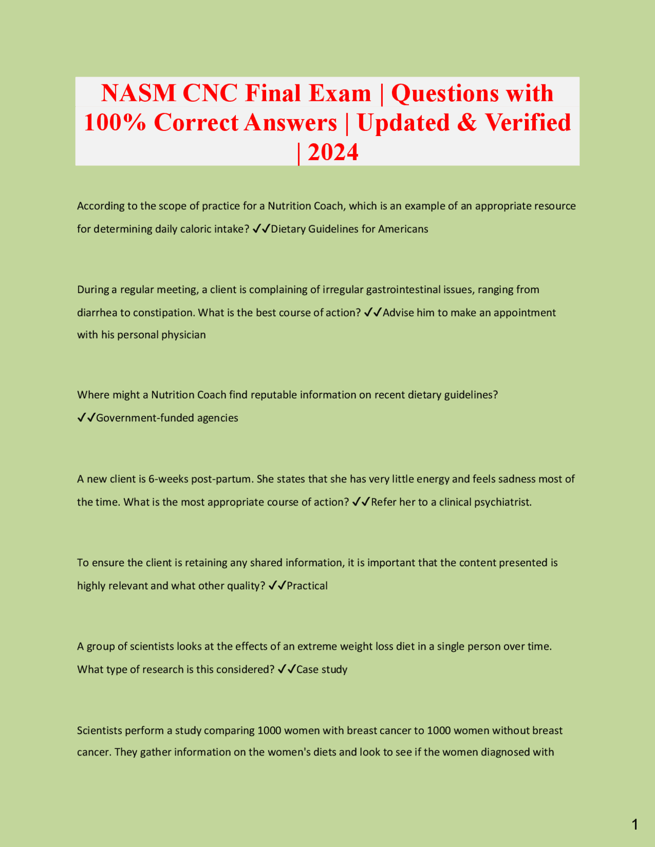 NASM CNC Final Exam | Questions with 100% Correct Answers | Updated ...