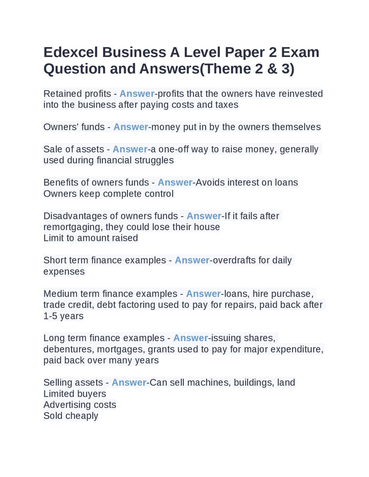 A-Level Business Paper 2: Key Formulas Q&A | Exams Business Economics ...