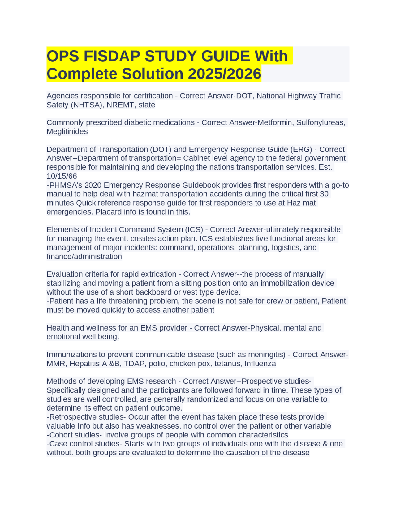 OPS FISDAP STUDY GUIDE With Complete Solution 2025/2026 | Exams ...