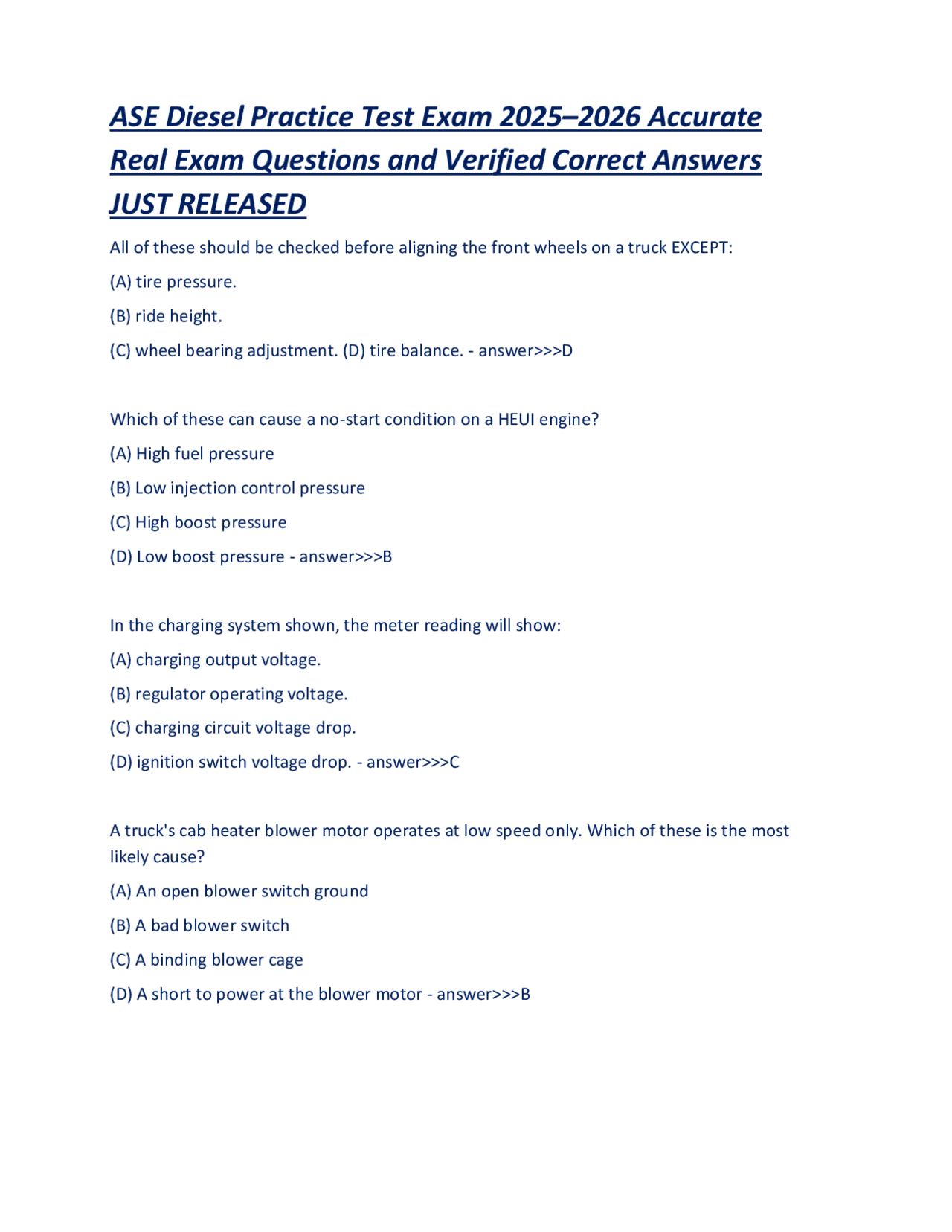 ASE Diesel Practice Test Exam 2025–2026 – Complete Certification ...