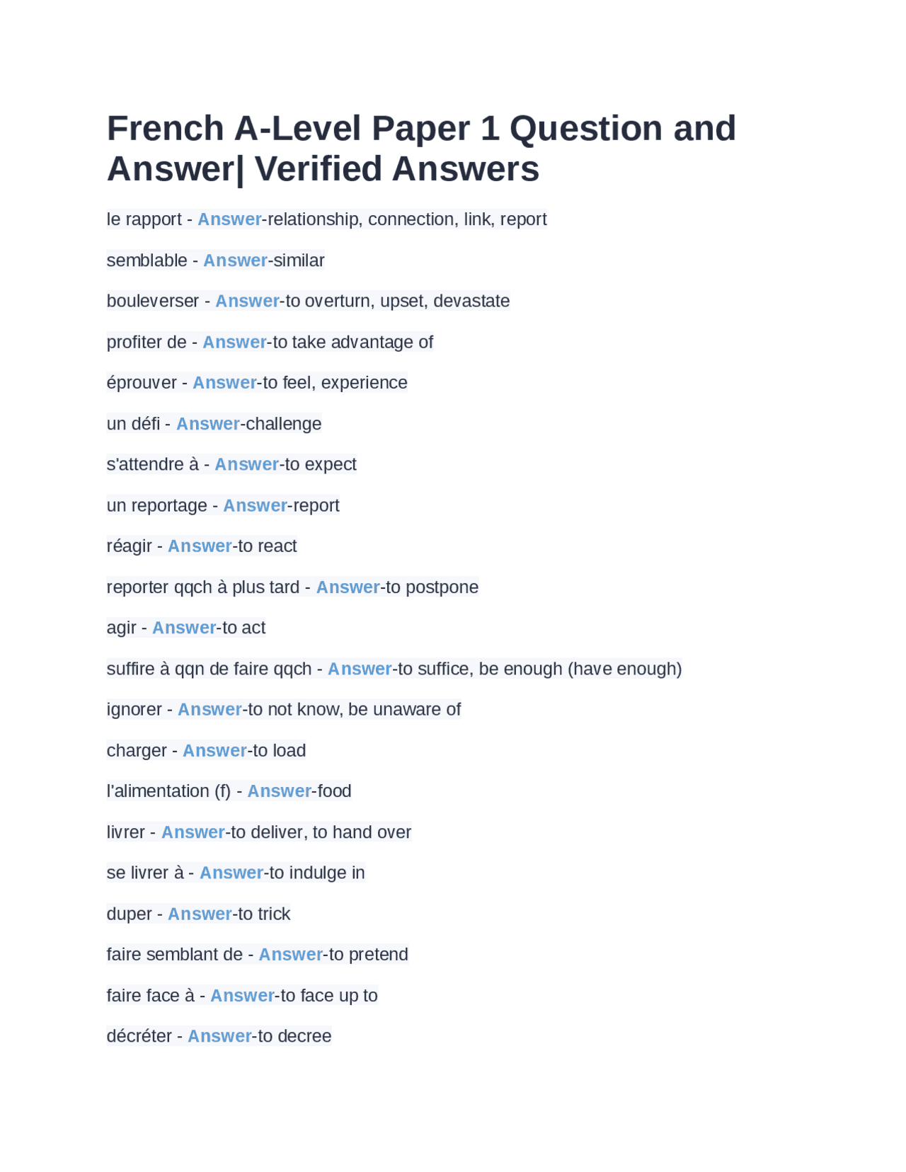 A-Level French Vocabulary: Key Terms and Definitions | Exams French ...