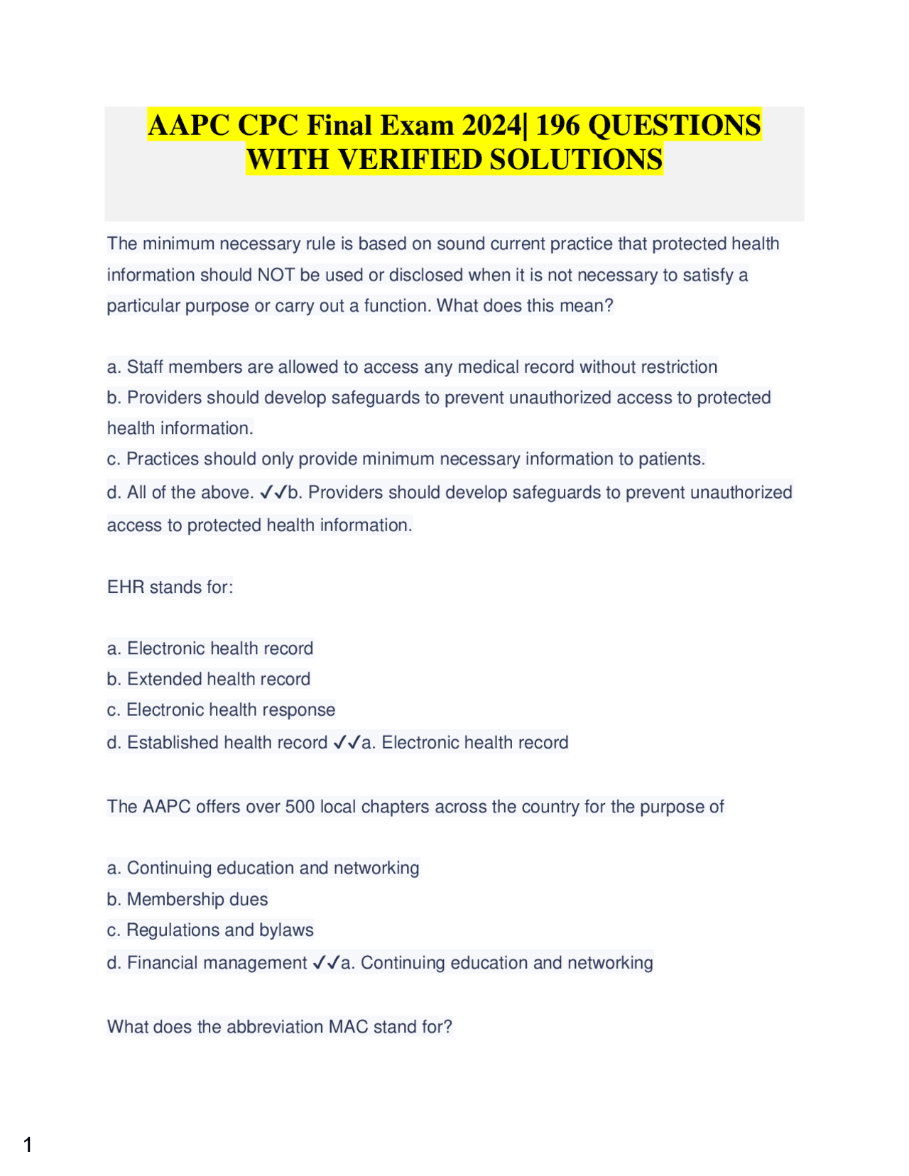 ICD-10-CM and CPT Coding Practice Questions | Exams Medicine | Docsity