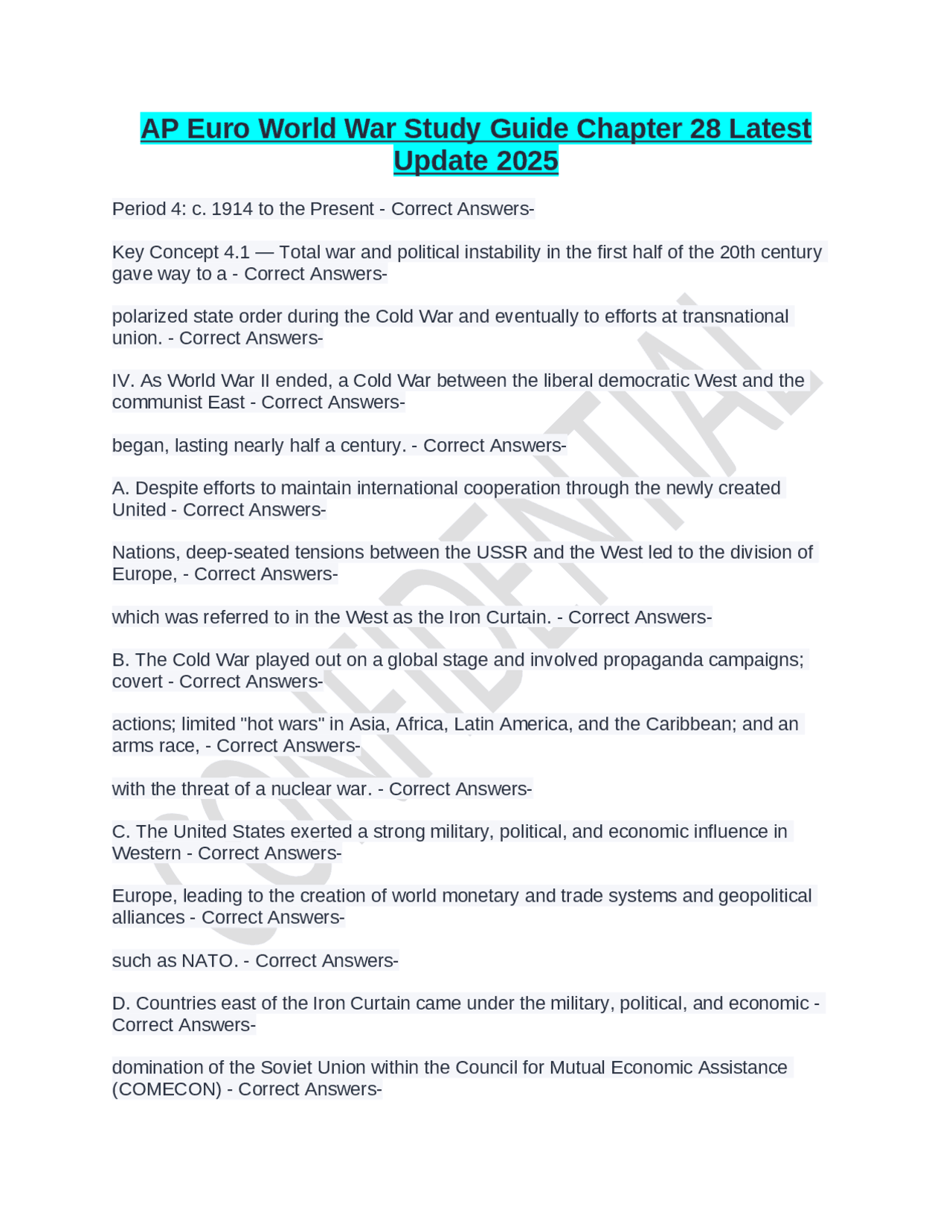 AP Euro World War Study Guide Chapter 28 Latest Update 2025 | Exams ...