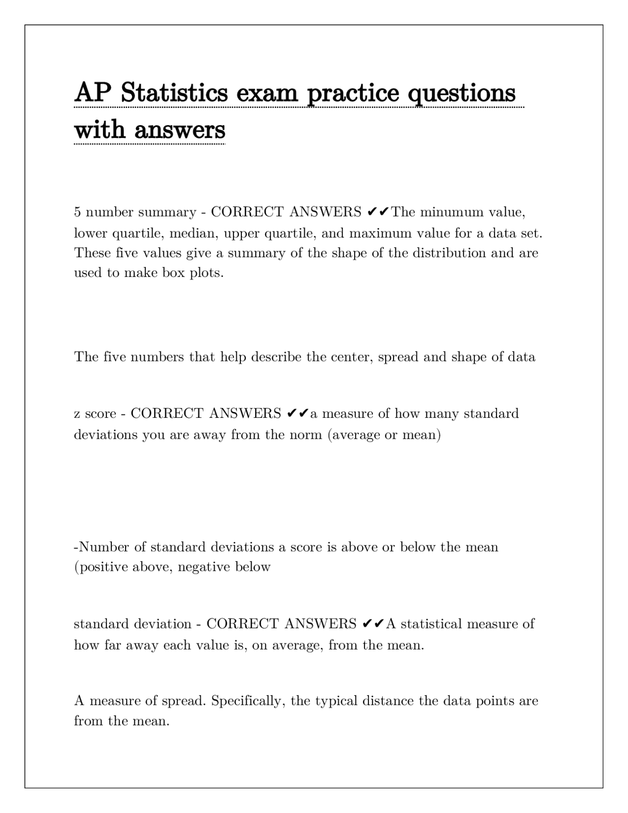 AP Statistics Exam Practice Questions and Answers | Exams Nursing | Docsity