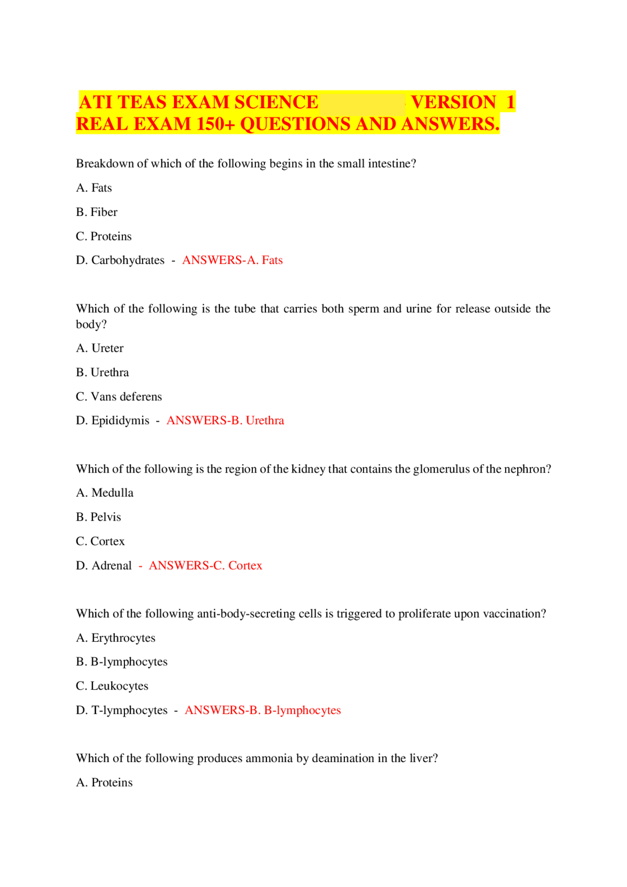 ATI TEAS 7 Science Study Guide Updated (2025) | Exams Nursing | Docsity